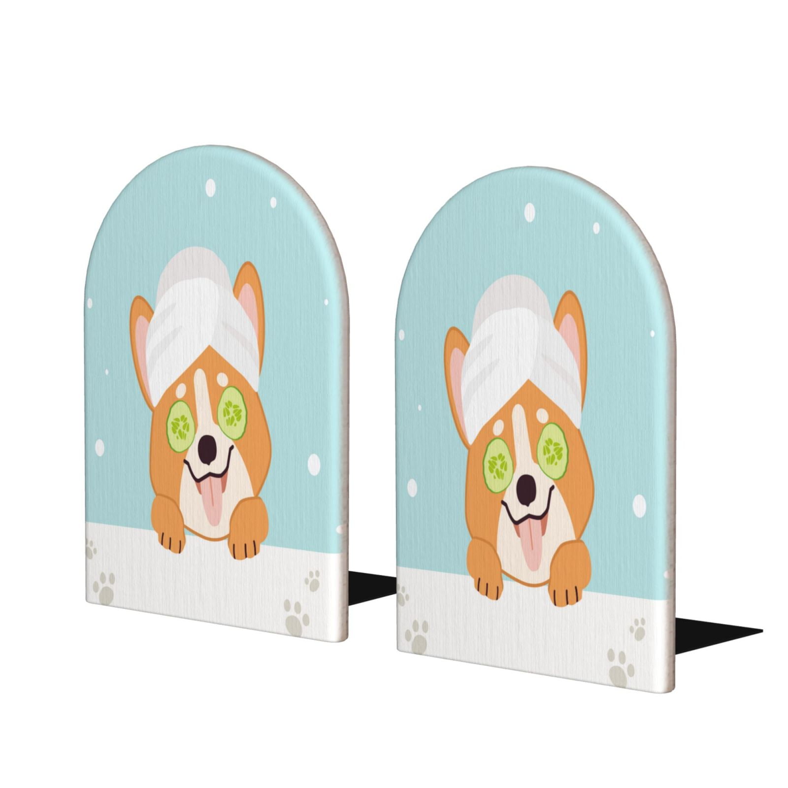 Lukts Corgi With Towel Ans Slice Cucumber for Wooden Bookends, Heavy ...