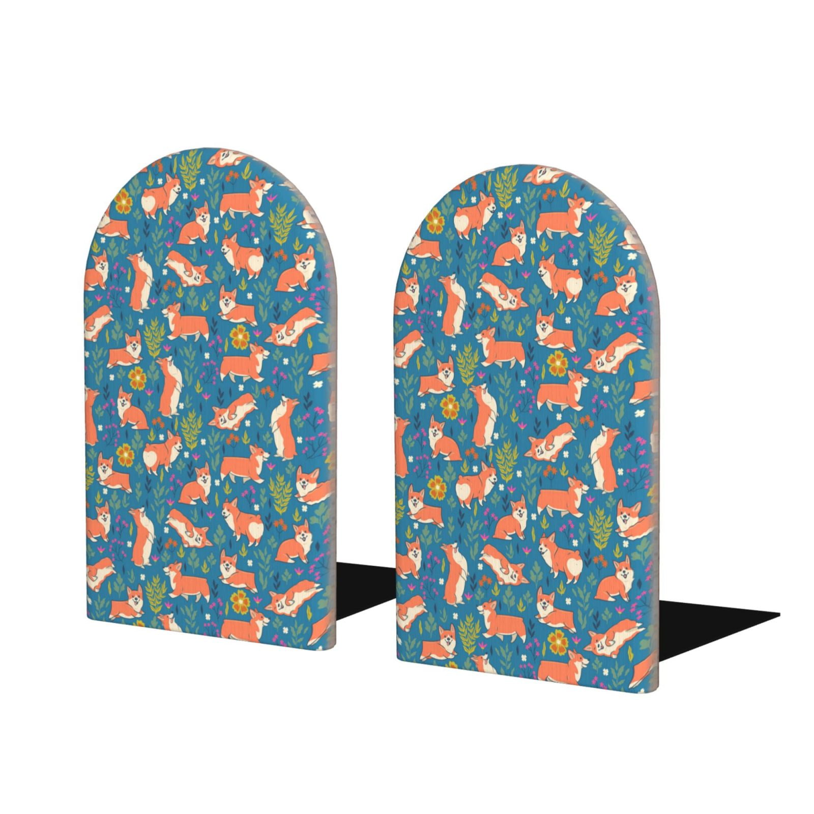 Lukts Corgi with Flowers Print Wood Bookends,Non-Skid Bookend for ...