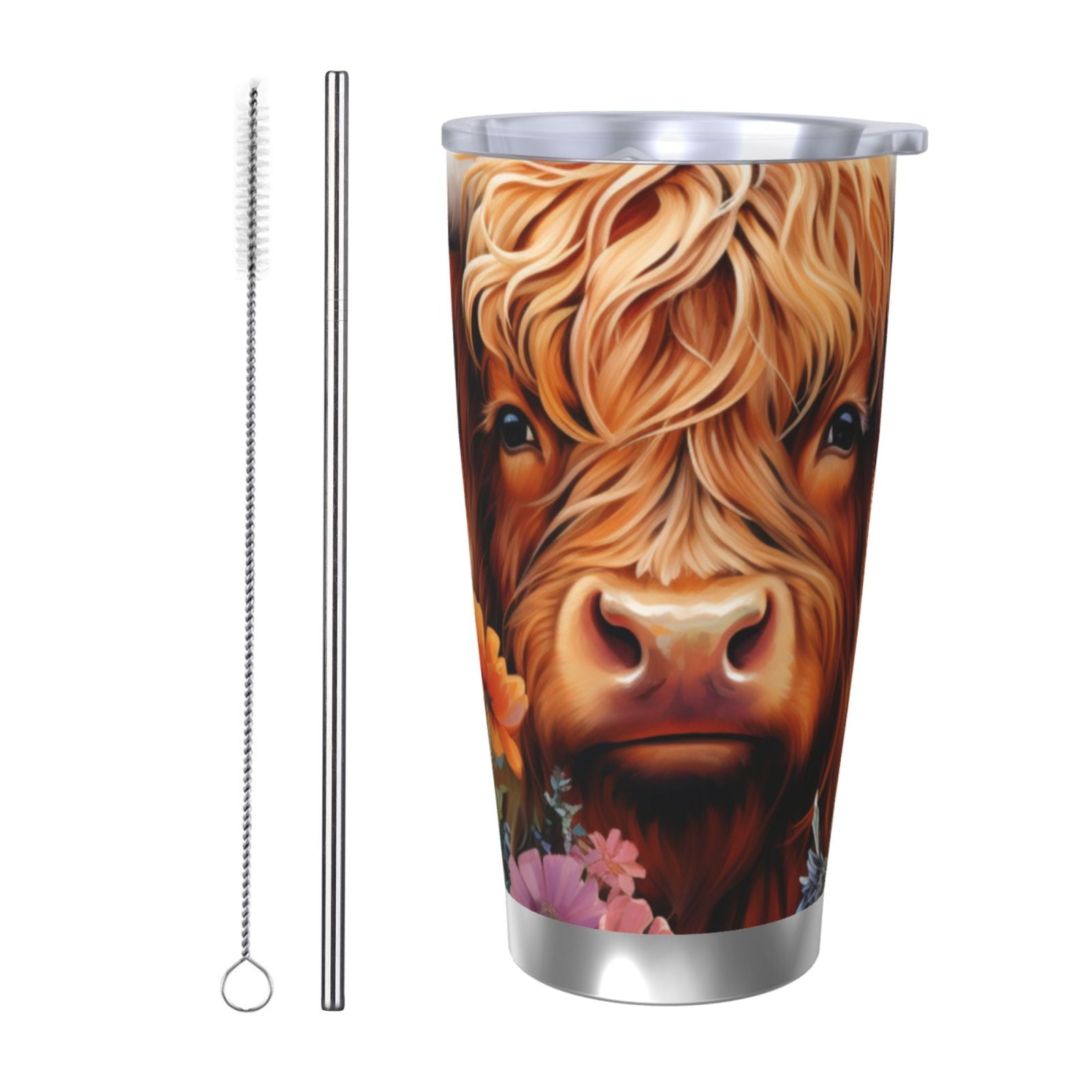 Lukts Countryside Colorful Floral Cow for 20OZ Car Cup, Stainless Steel ...
