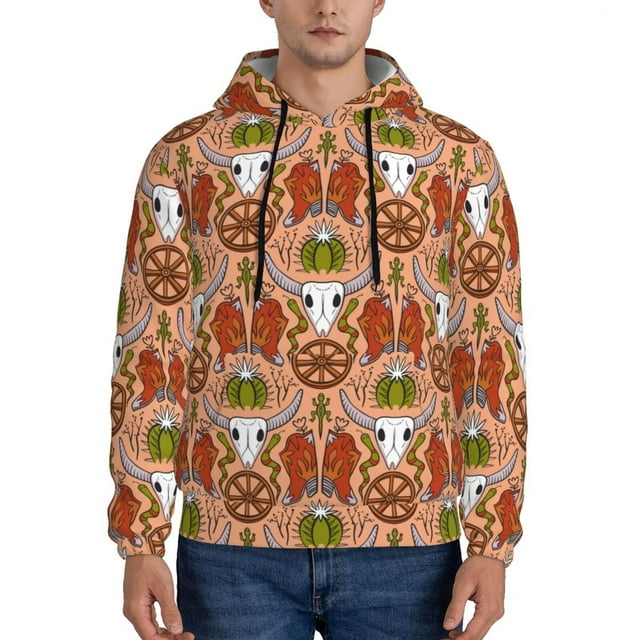 Lukts Cow Skull Pattern Pullover Hoodie Men's Athletic Hoodies ...