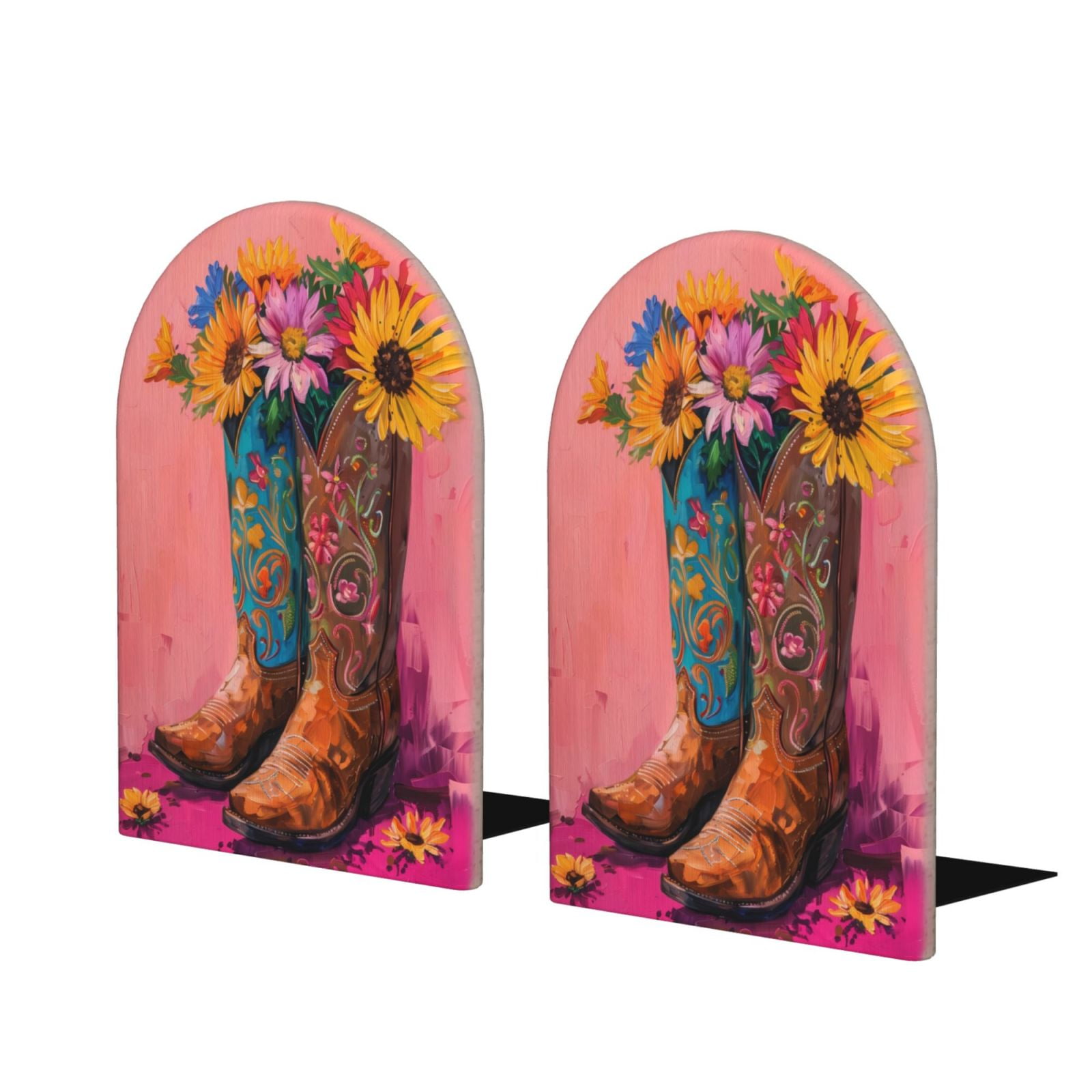 Lukts Cowboy Boots With Flowers for Wooden Bookends, Heavy Duty Metal ...