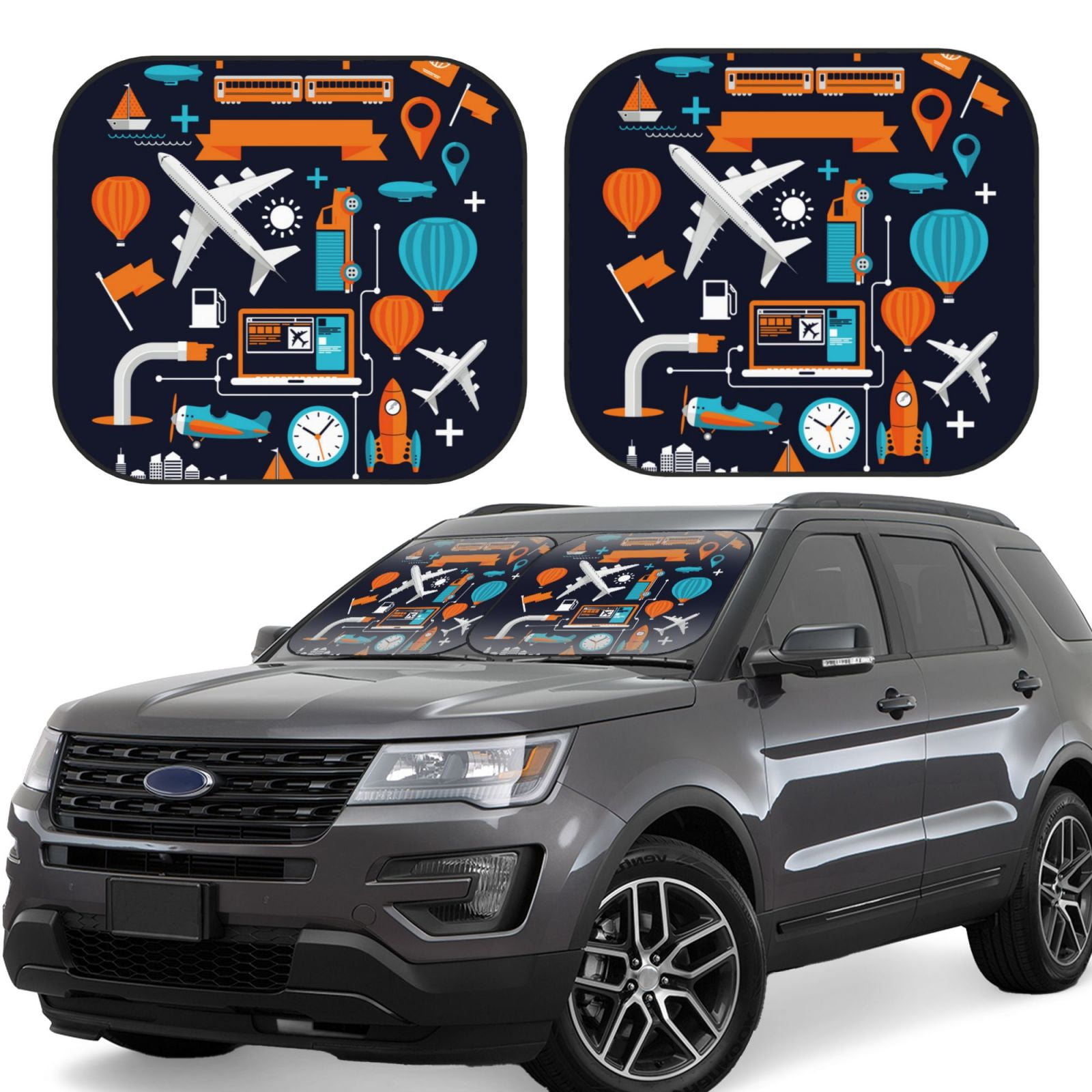 Lukts Creative Transport Print 2 Piece Car Sun Shade Windshield ...