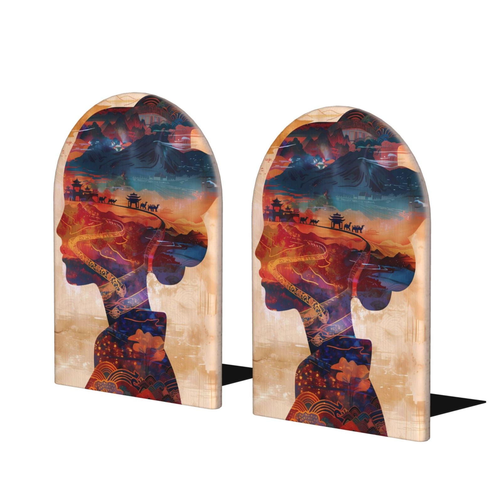 Lukts Cultural Silhouette Journey for Wooden Bookends, Heavy Duty Metal ...