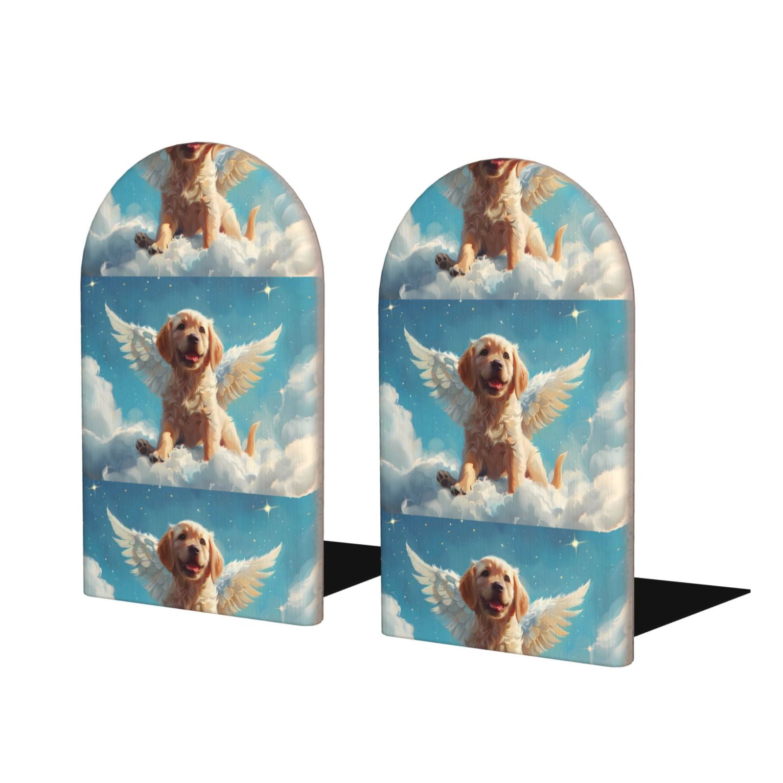 Lukts Cute Angel Winged Dog Print Wood Bookends,Non-Skid Bookend for ...