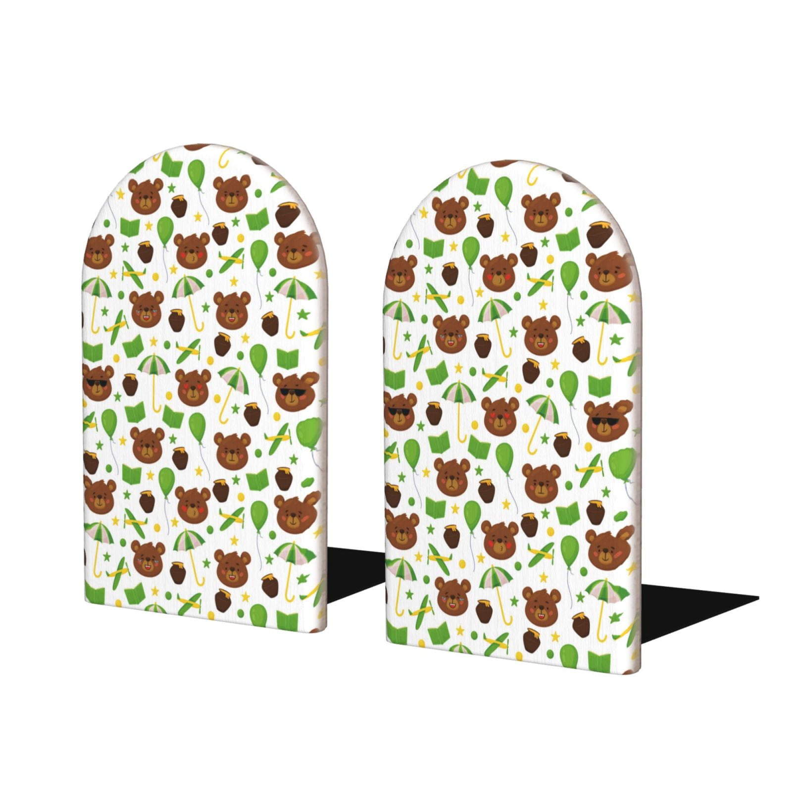 Lukts Cute Bear Print Wood Bookends,Non-Skid Bookend for Shelves,Heavy ...