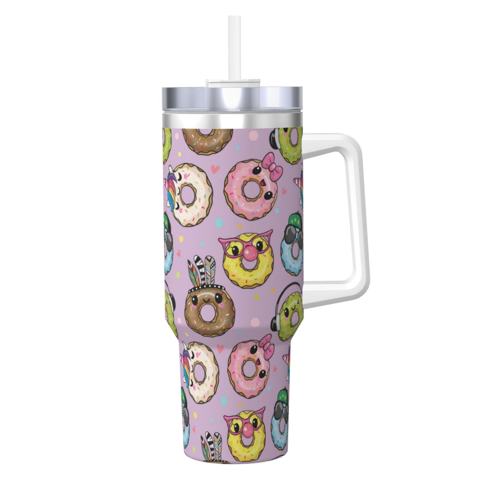 Lukts Cute Donuts for 40OZ Ice Cup with Handle, Stainless Steel Vacuum ...
