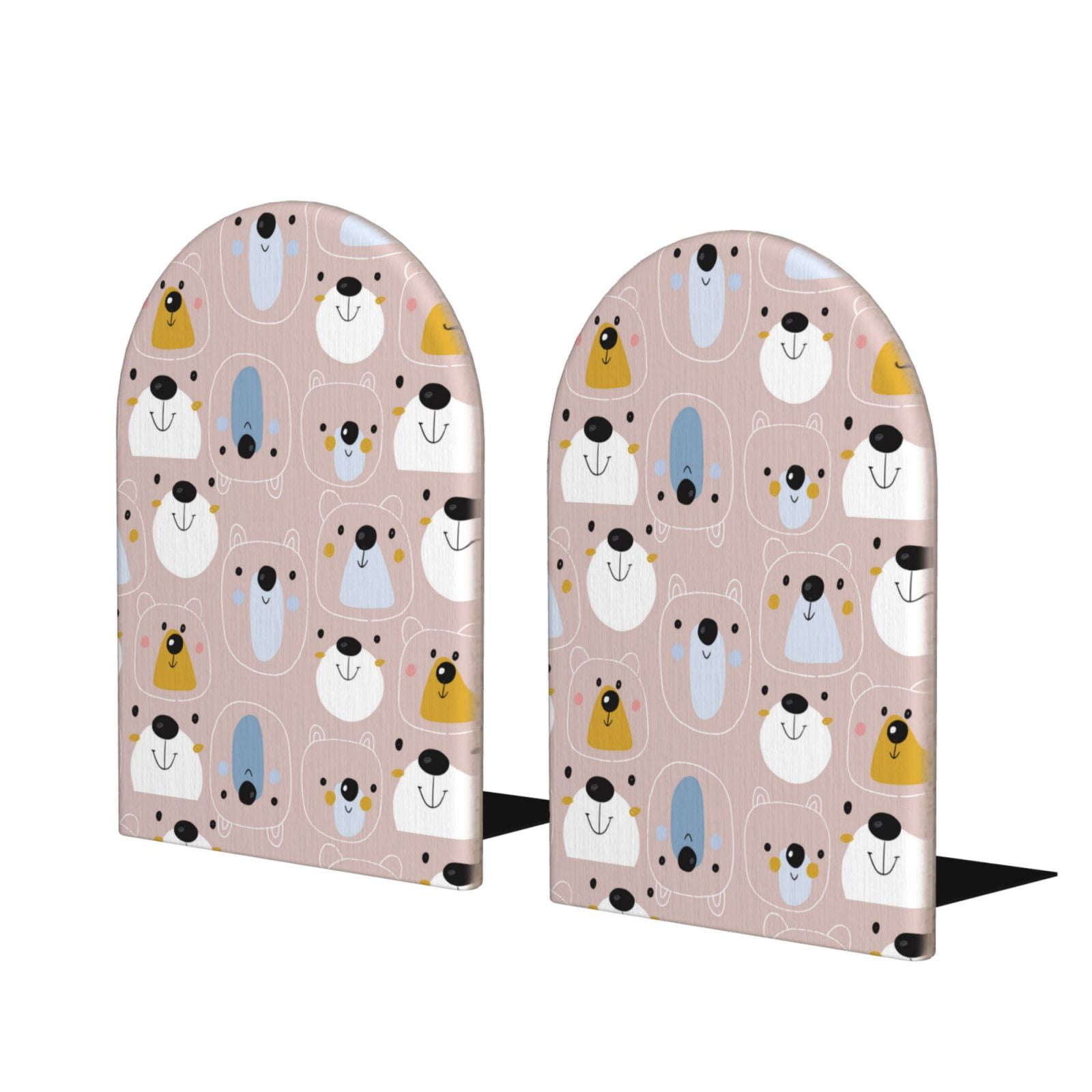 Lukts Cute Hand Drawn Bear for Wooden Bookends, Heavy Duty Metal ...