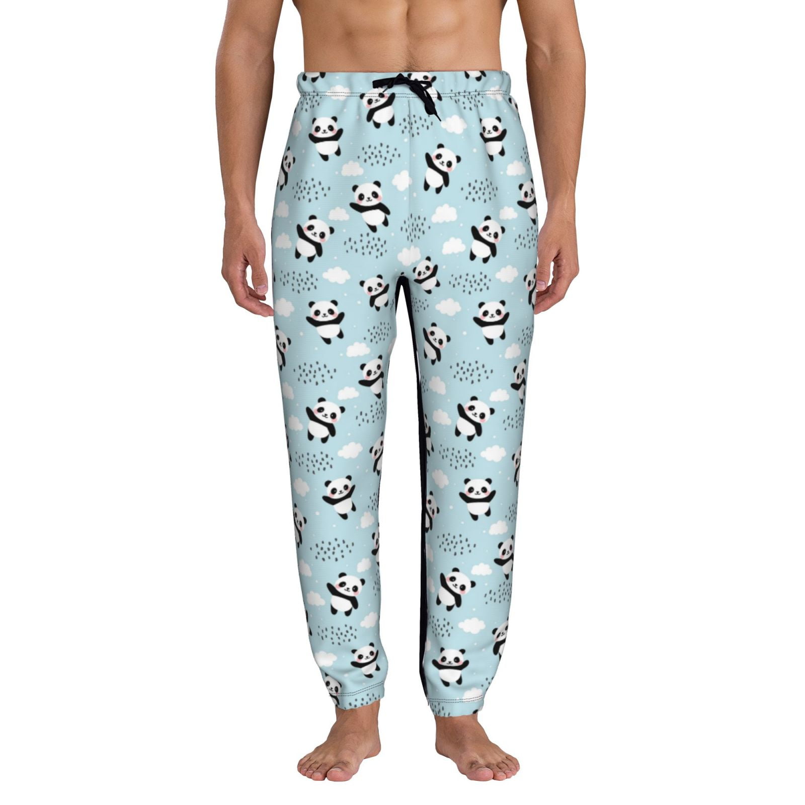 Lukts Cute Panda Bear Pattern Elastic Bottom Sweatpants for Men with ...