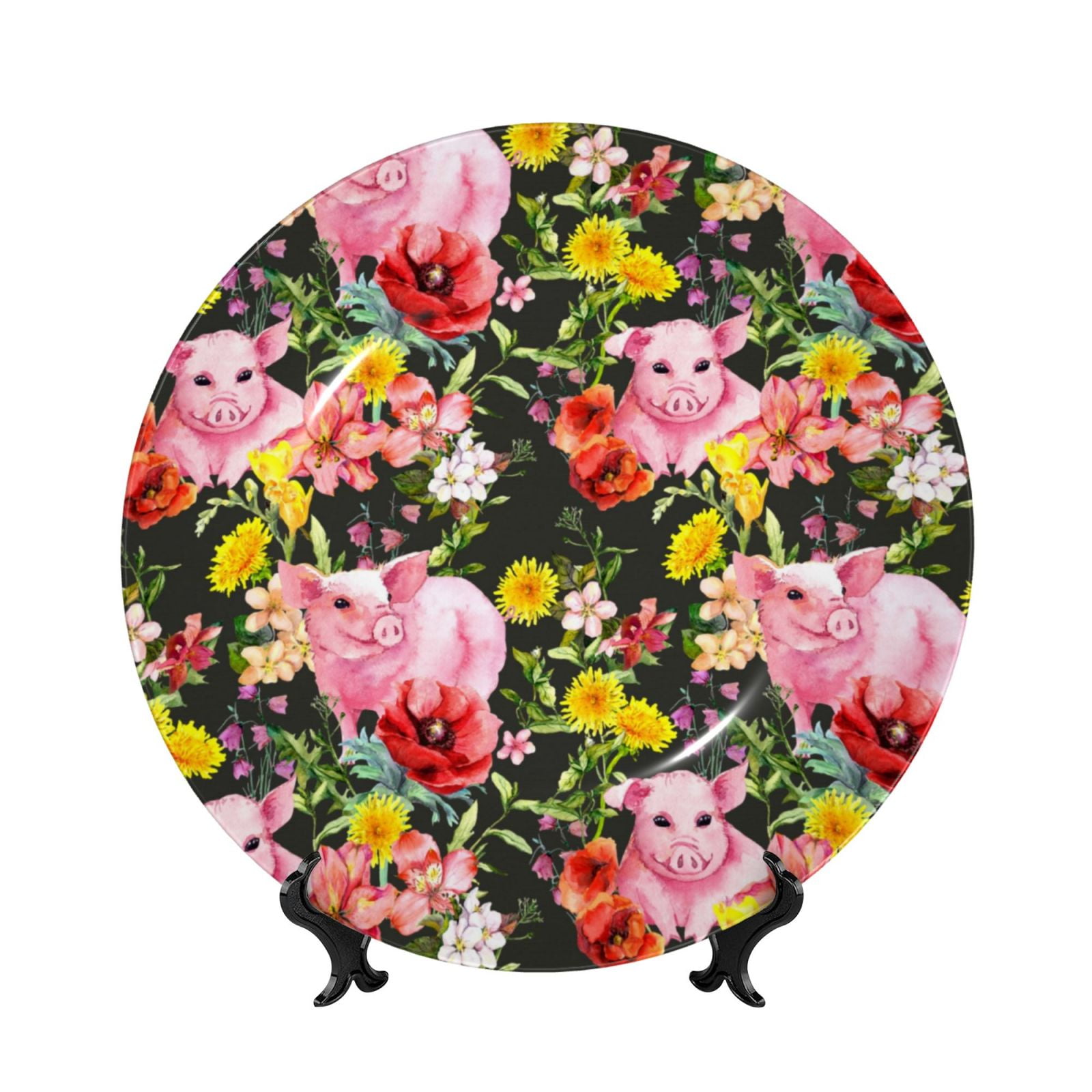 Lukts Cute Pigs Sunflower for Bone China Decorative Plates, Ceramic ...