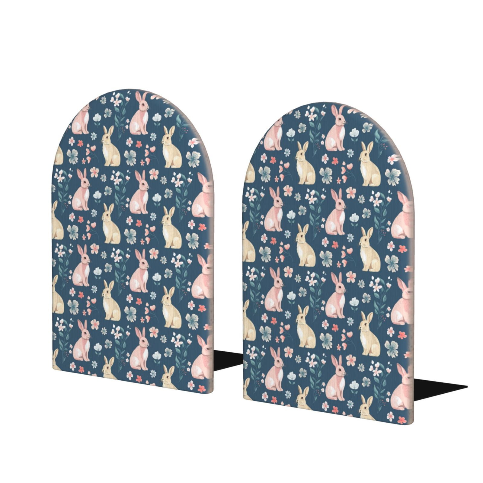Lukts Cute Rabbit Floral for Wooden Bookends, Heavy Duty Metal ...