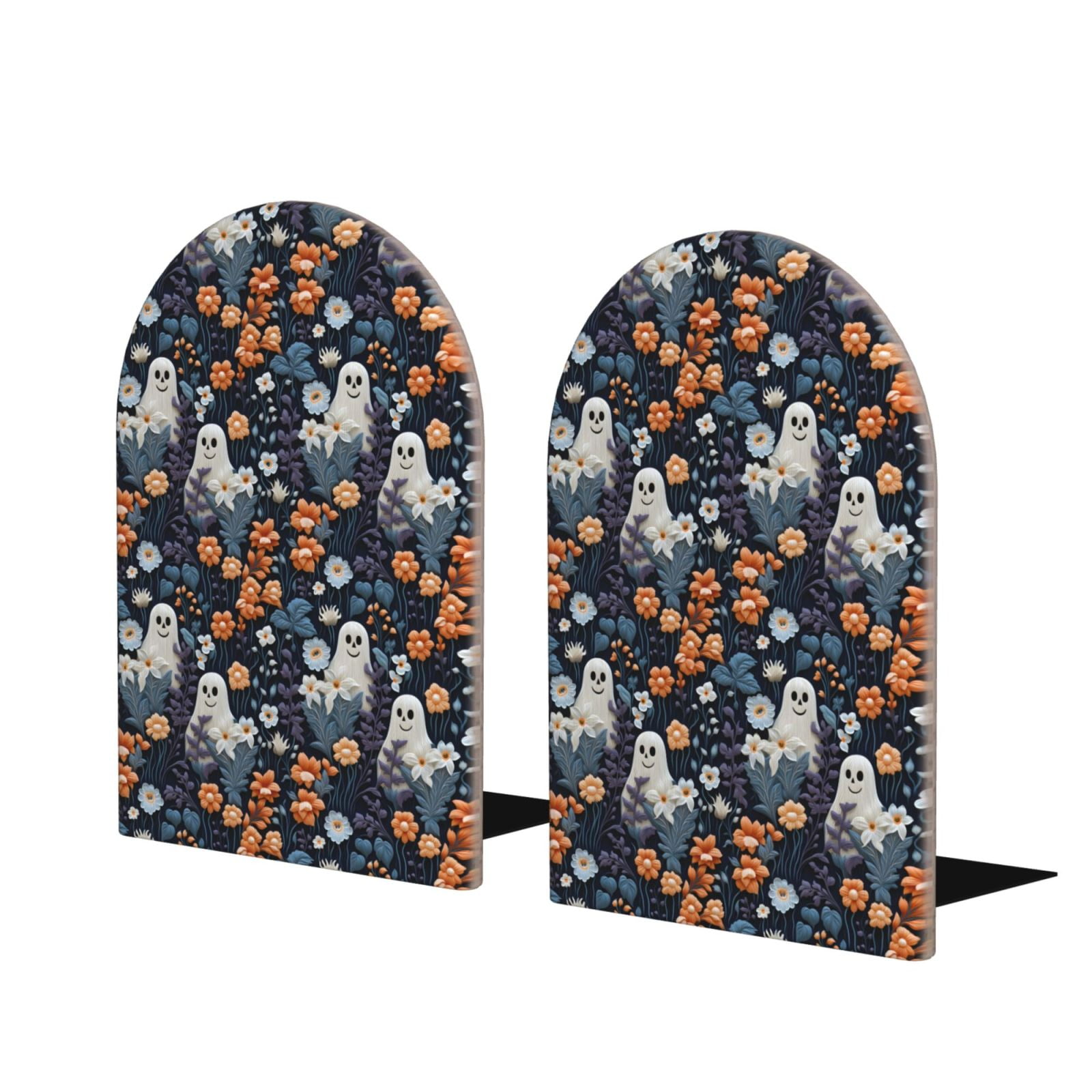 Lukts Cute ghost in the flowers for Wooden Bookends, Heavy Duty Metal ...