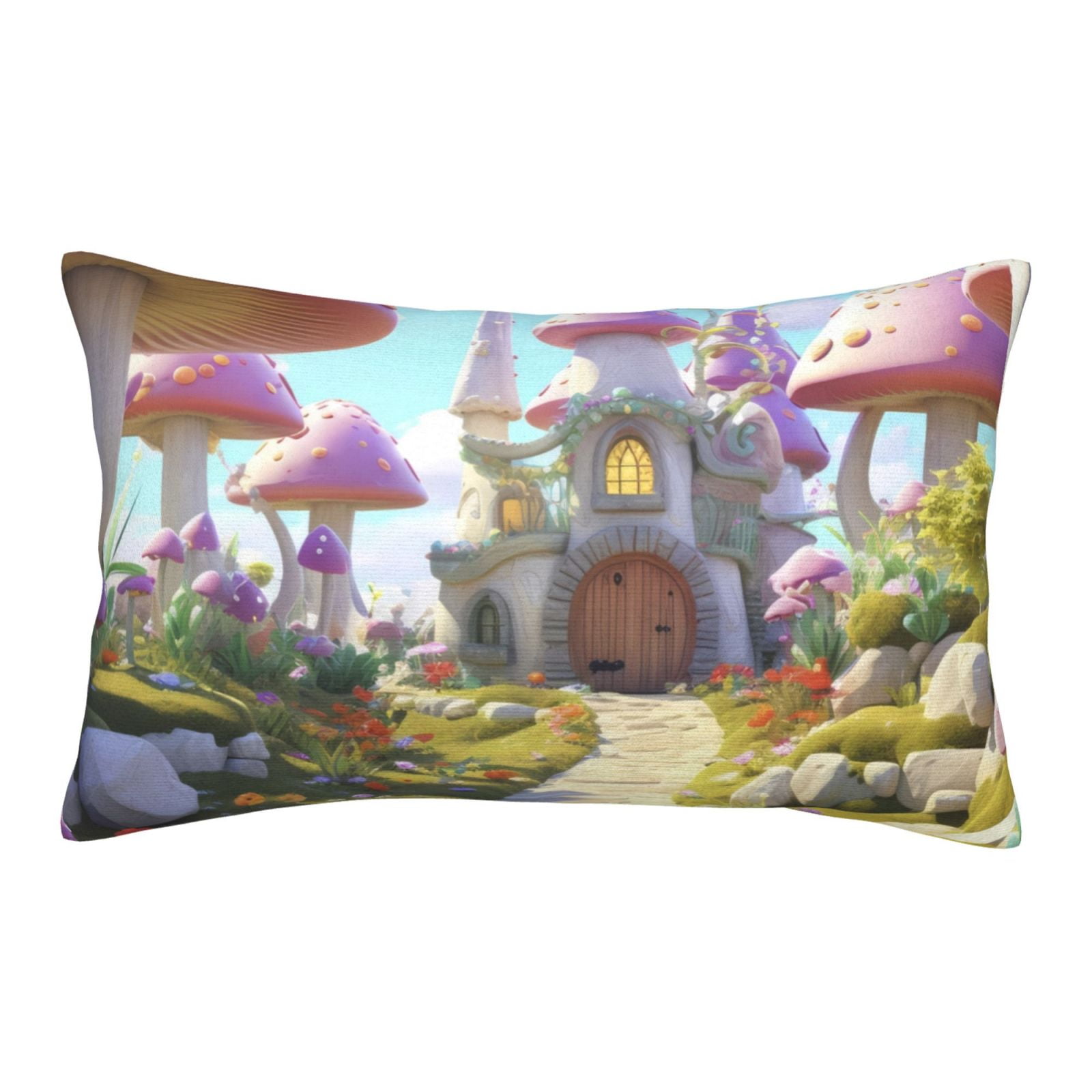 Lukts Dreamy Mushroom House Print Zippered Pillow Cover, Suitable For ...