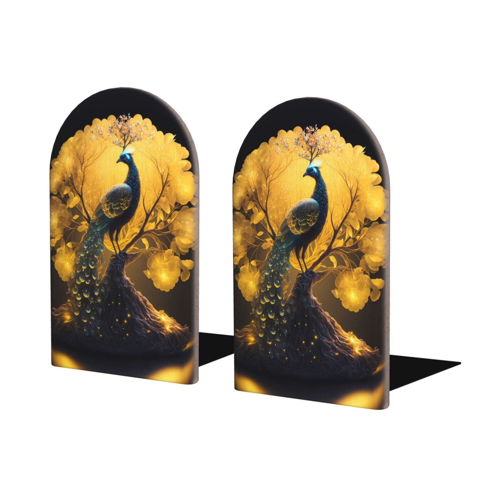 Lukts Elegant Gold Leaf Peacock Print Wood Bookends,Non-Skid Bookend ...