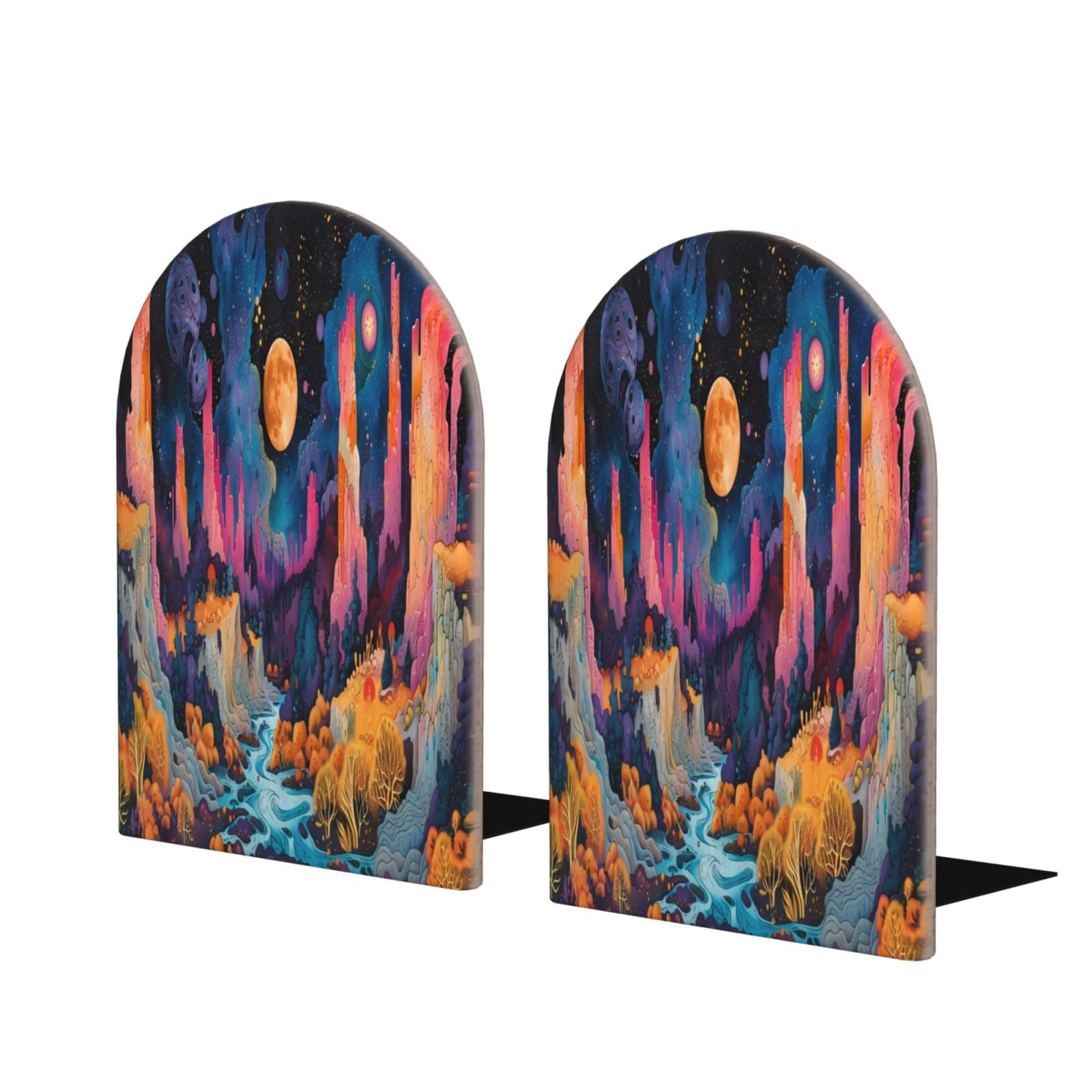 Lukts Fantasy Cosmic Landscape for Wooden Bookends, Heavy Duty Metal ...