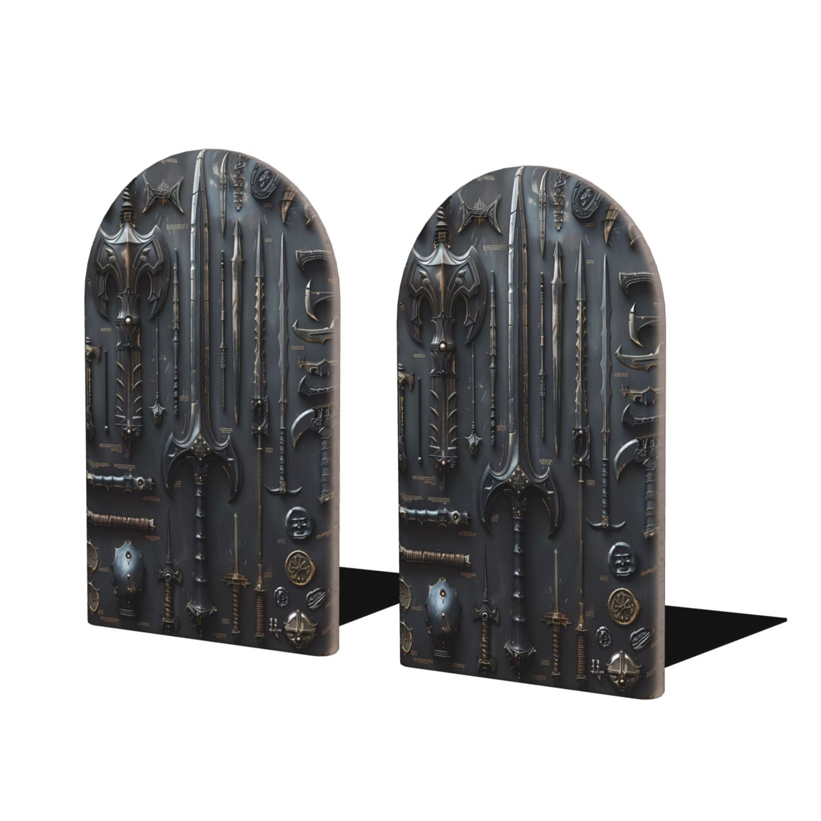 Lukts Fantasy Medieval Weaponry Print Wood Bookends,Non-Skid Bookend ...