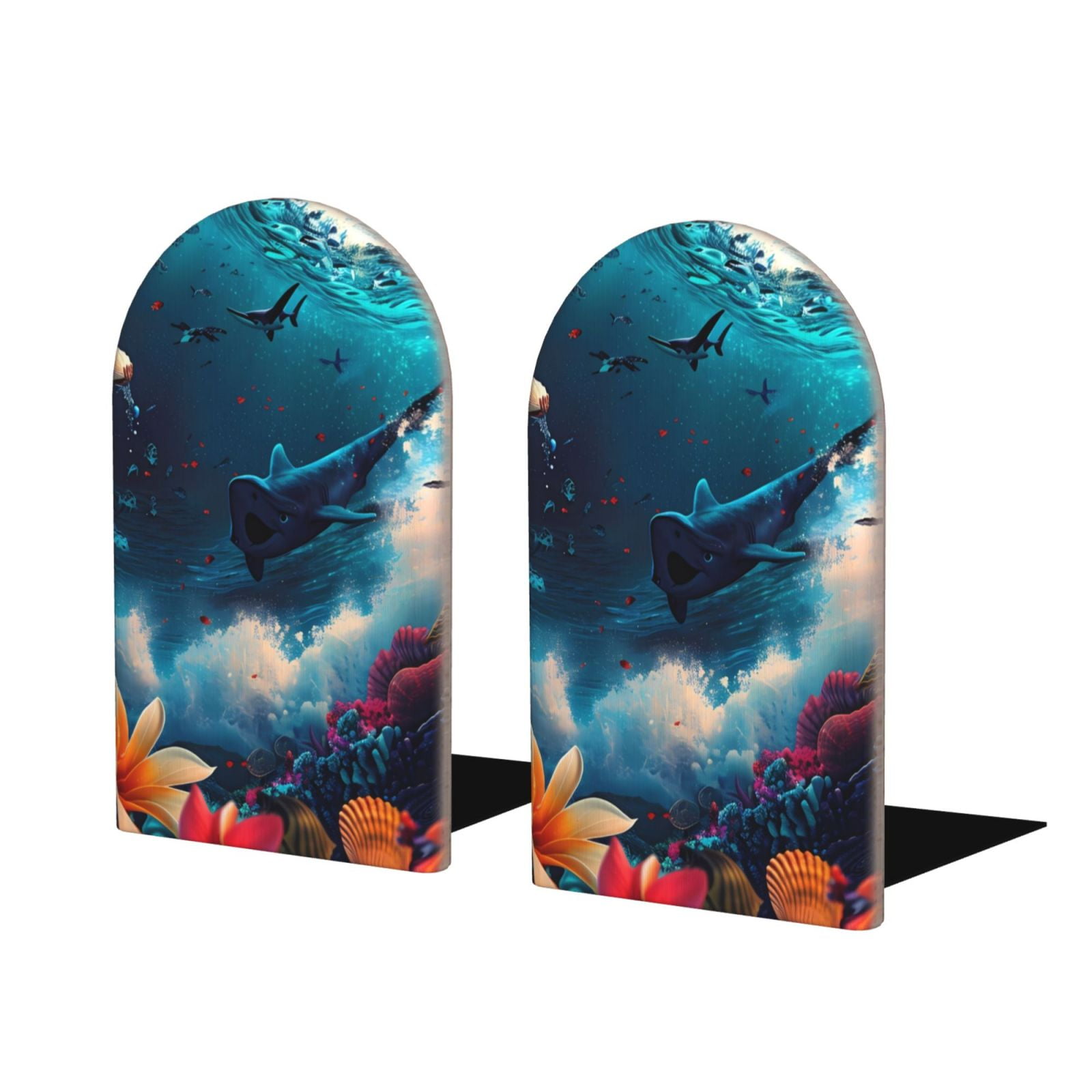 Lukts Fantasy Underwater Adventure Print Wood Bookends,Non-Skid Bookend ...