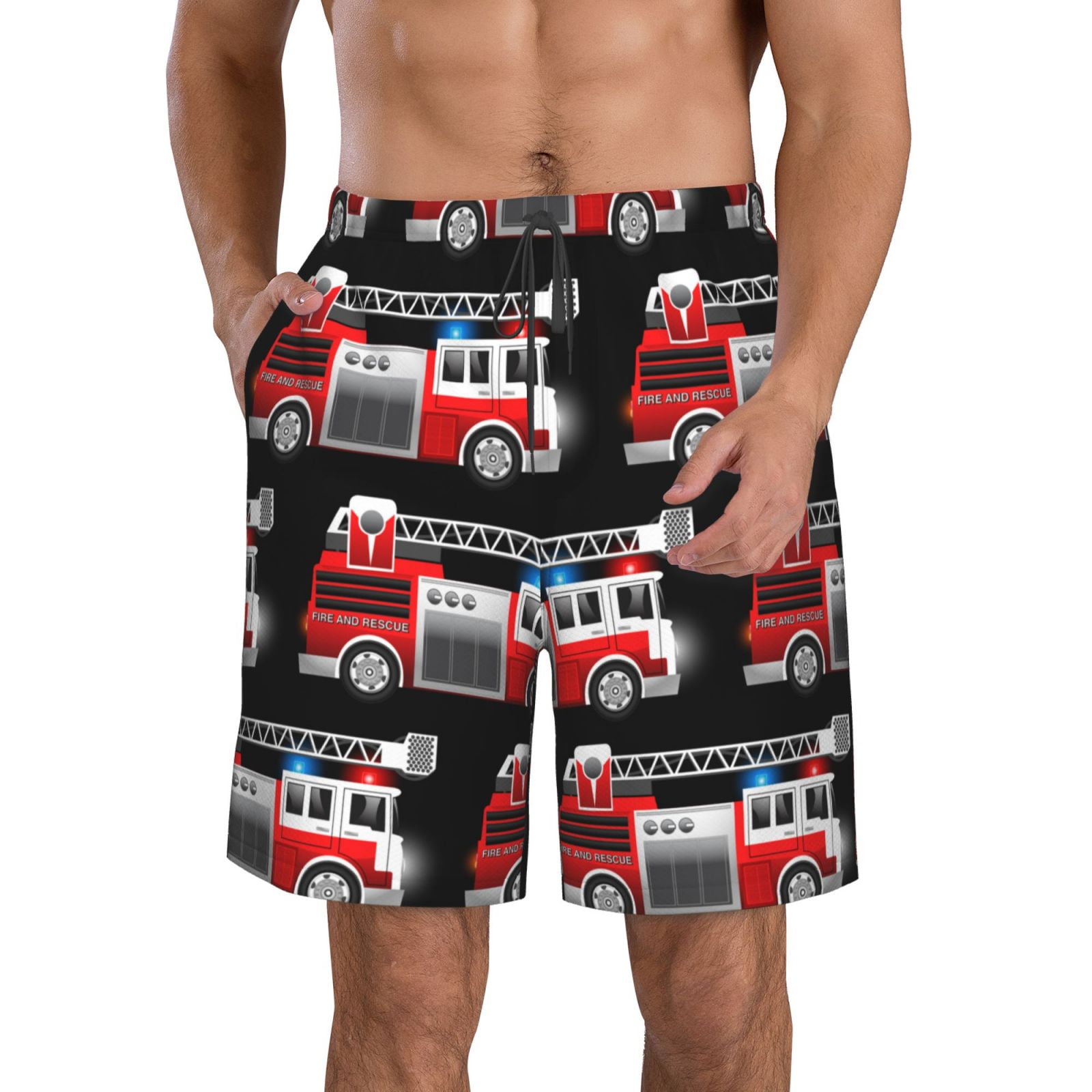 Lukts Fire And Rescue Truck Mens Swim Trunks Quick Dry Swim Shorts With Funny Beach Shorts ...