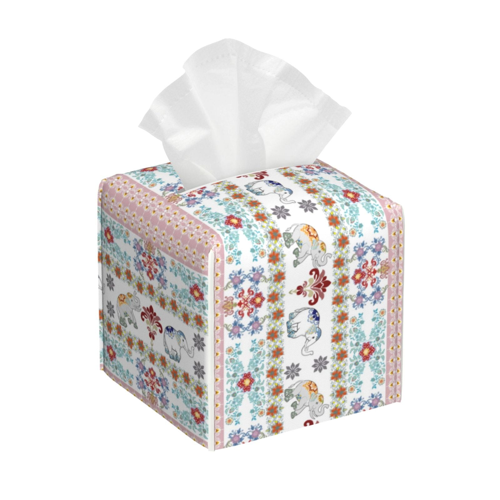 Lukts Floral Elephant for Leather Tissue Box Cover Square，Decorative ...