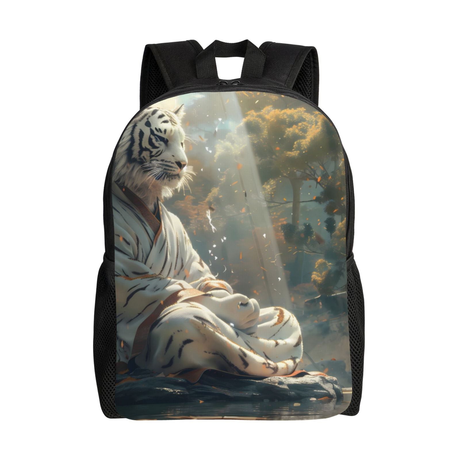 Lukts Forest Meditating White Tiger Backpack for Travel, Sports, Beach ...