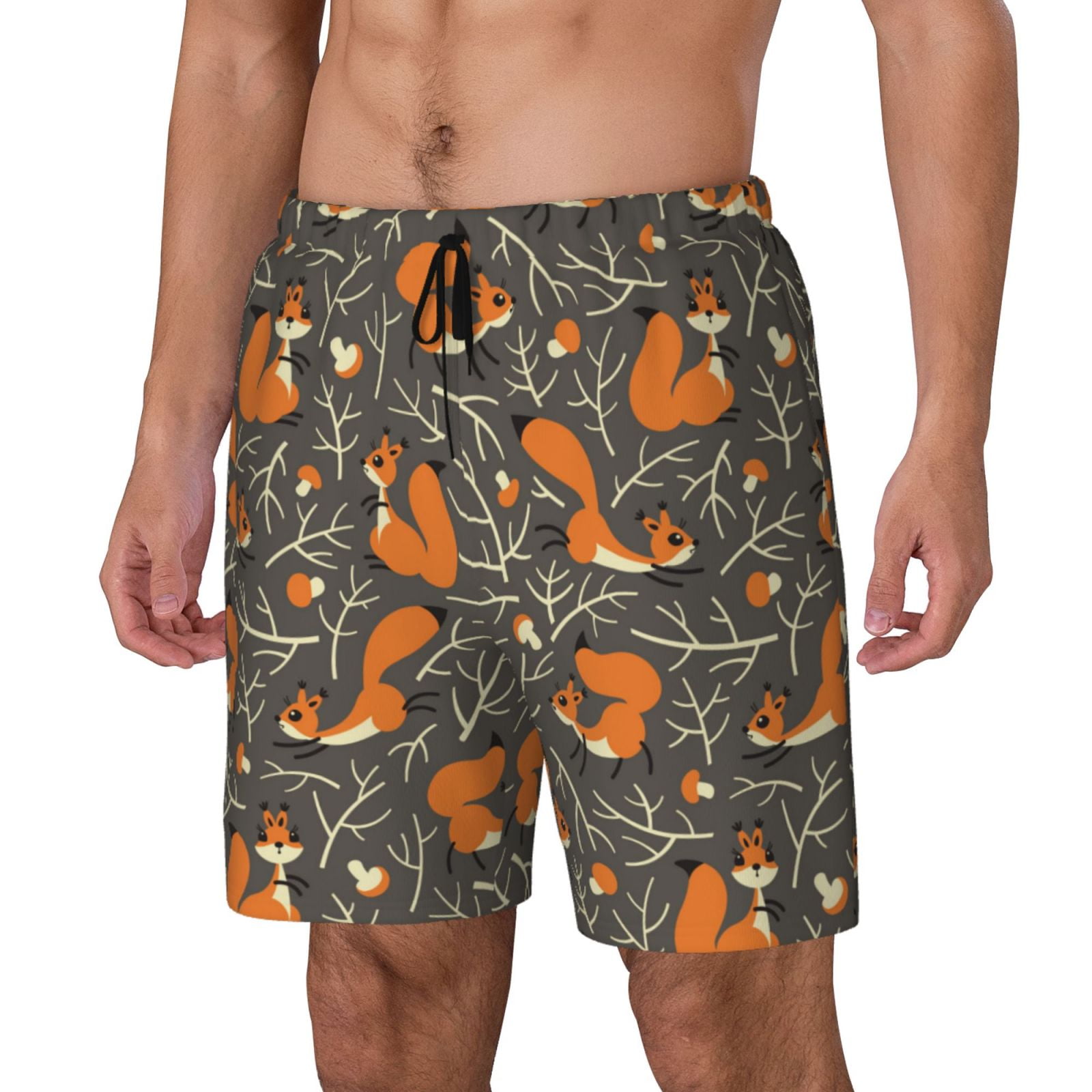 Lukts Fox And Mushroom print Mens Swim Trunks Swim Shorts Quick Dry ...