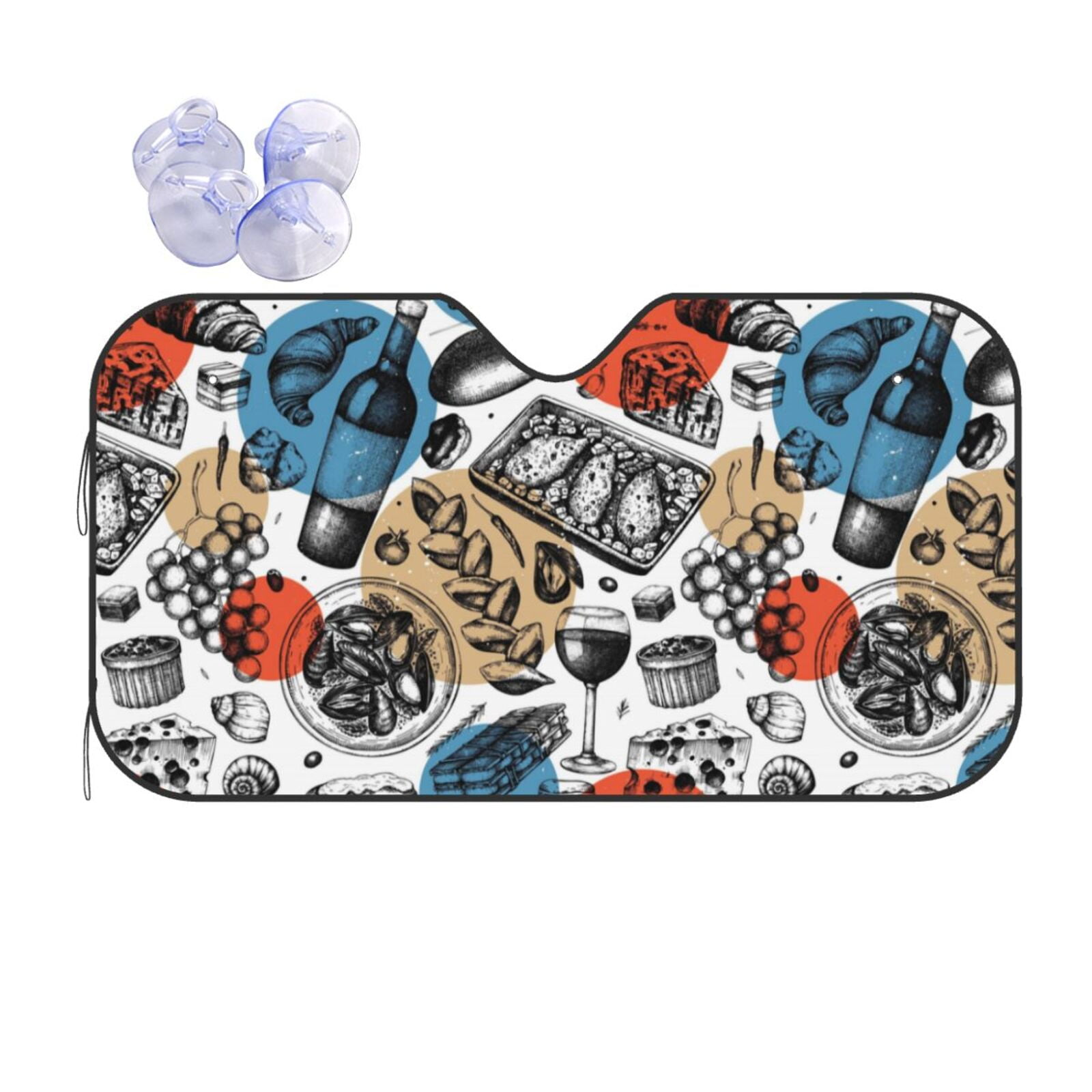 Lukts French Food Car Windshield Sun Shade With Storage Pouch,Foldable ...