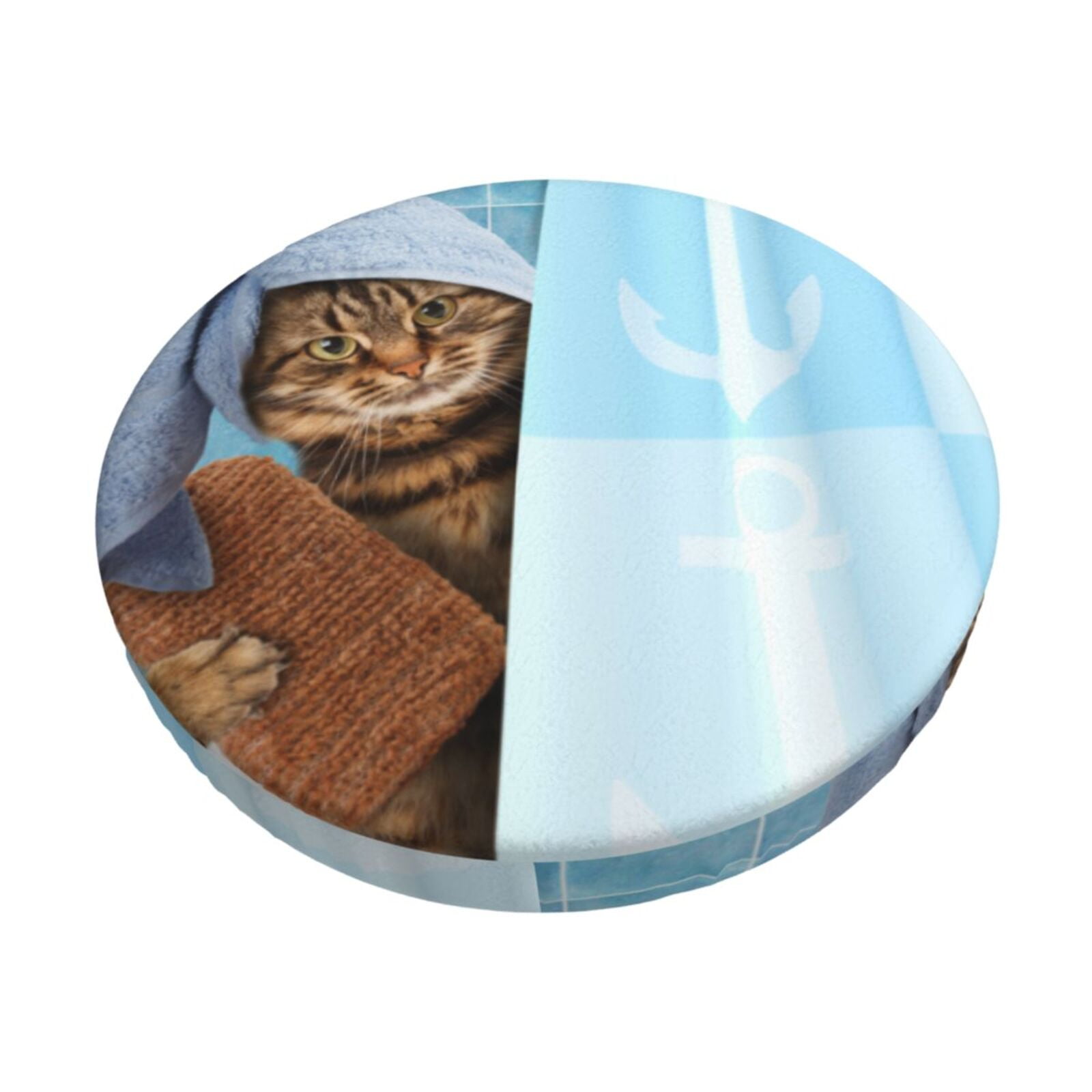Lukts Funny Cat Taking A Bath Bar Stool Covers 12"-14" Round Crease ...
