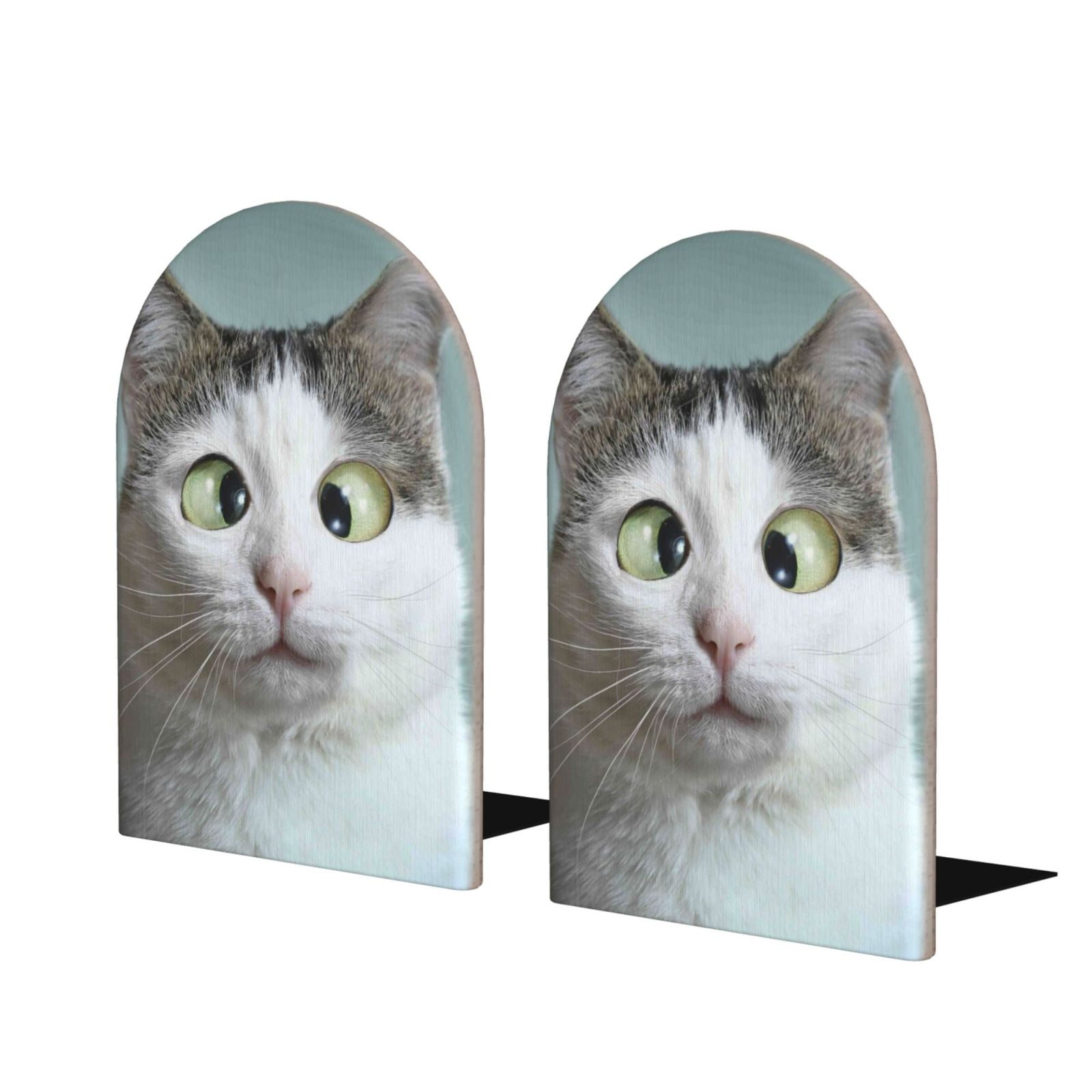 Lukts Funny Cat for Wooden Bookends, Heavy Duty Metal Bookshelf ...