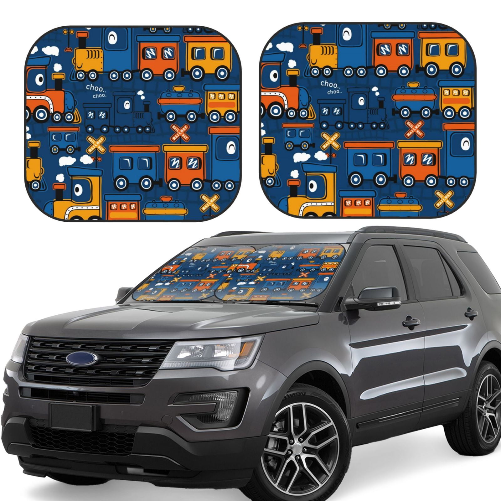 Lukts Funny Steam Train Print 2 Piece Car Sun Shade Windshield,Foldable ...