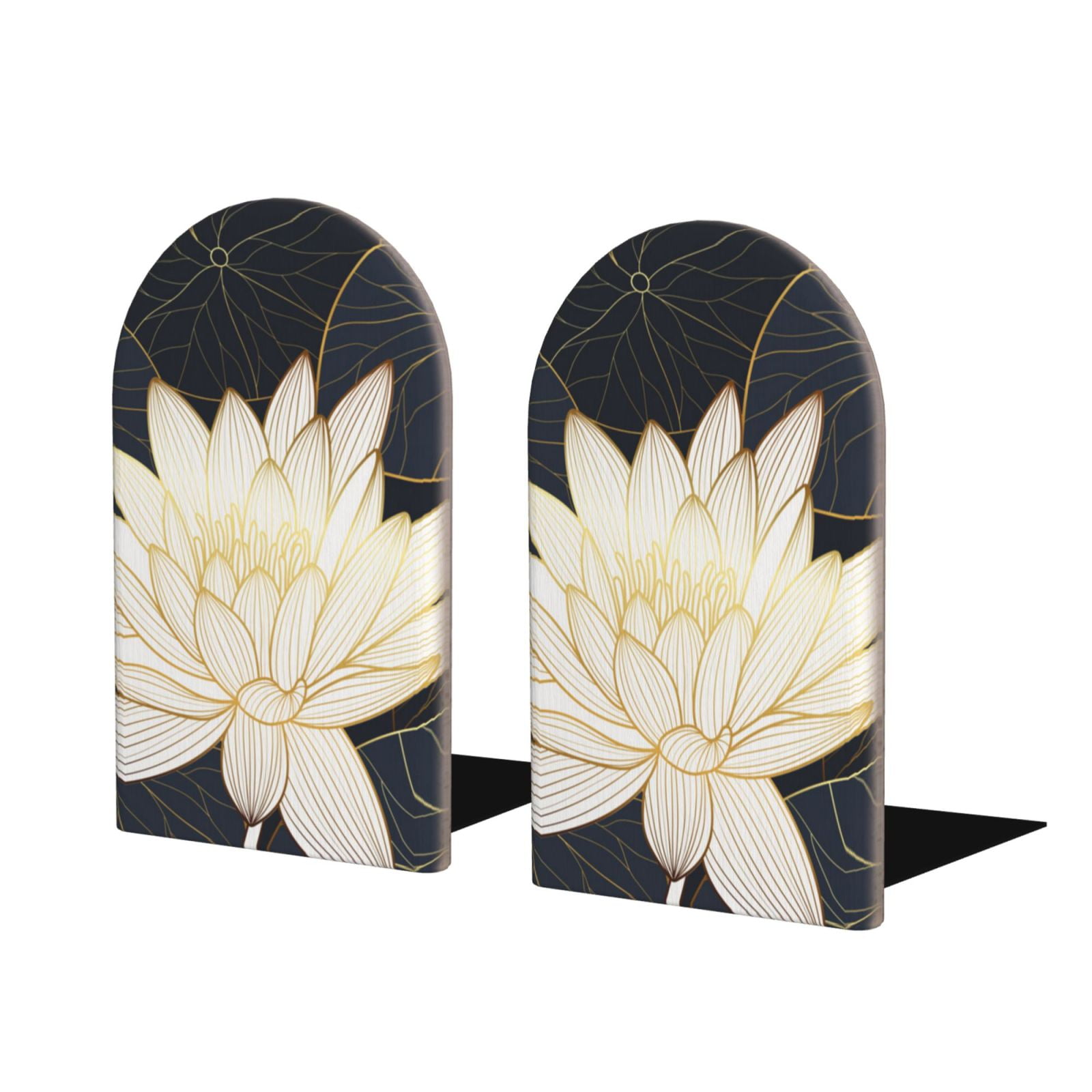 Lukts Golden Lotus Print Wood Bookends,Non-Skid Bookend for Shelves ...