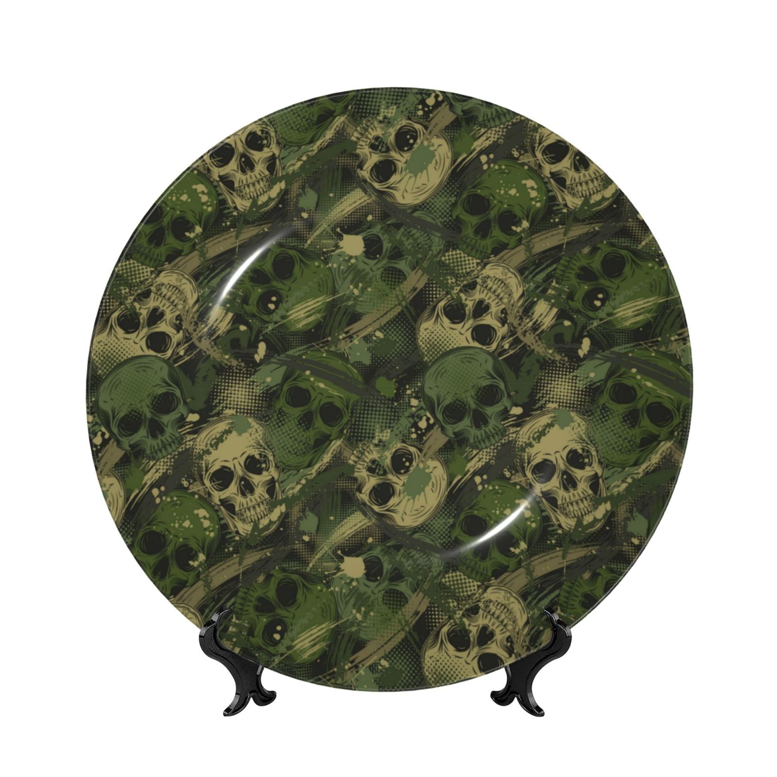 Lukts Green Camouflage Skull for Bone China Decorative Plates, Ceramic ...