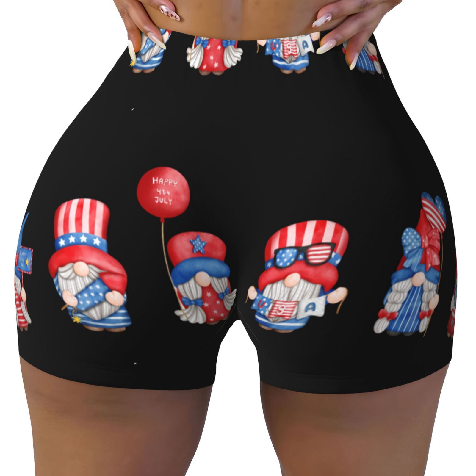 Lukts Happy Independence Day Gnome Print Workout Shorts for Women ...