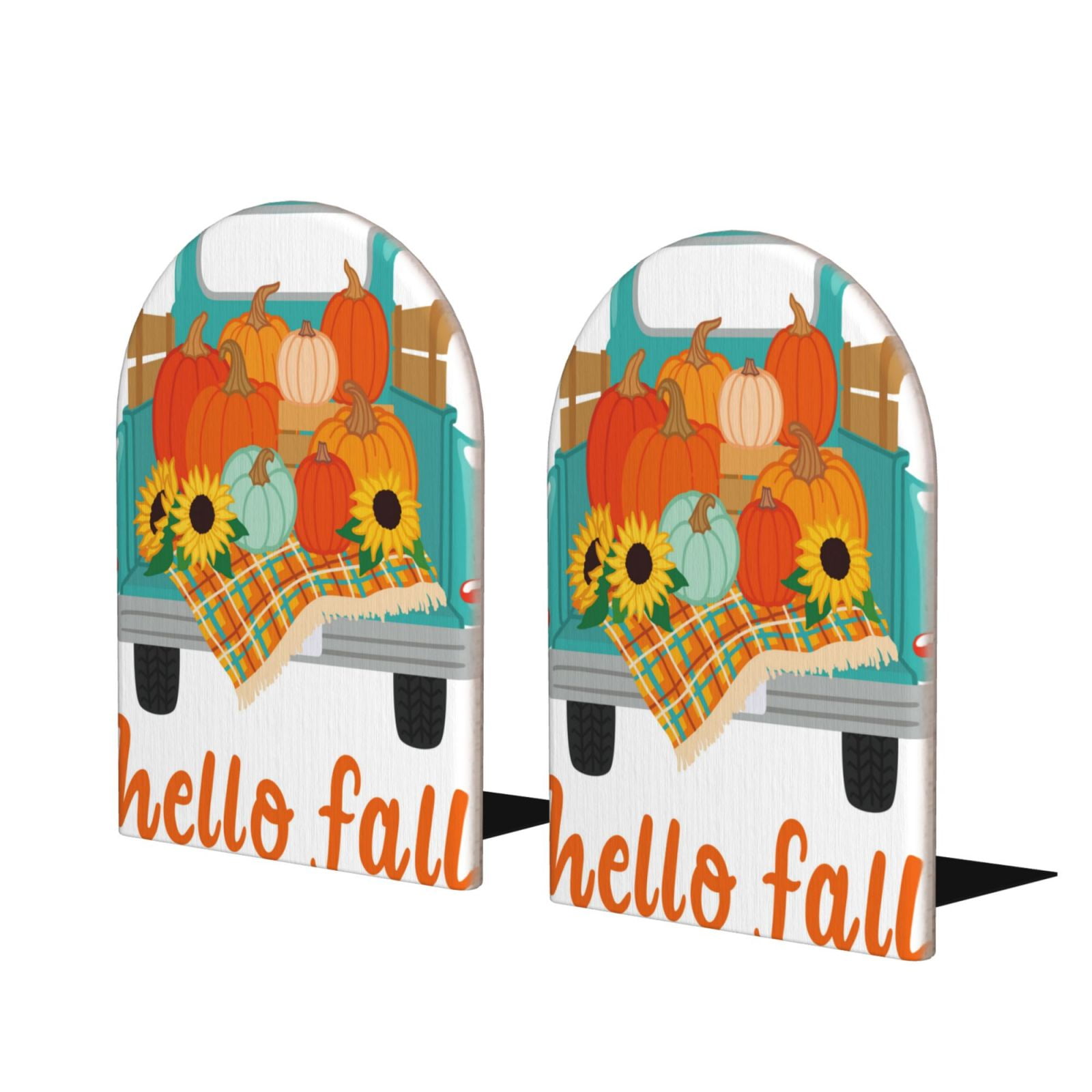 Lukts Hello Fall Farm Truck for Wooden Bookends, Heavy Duty Metal ...