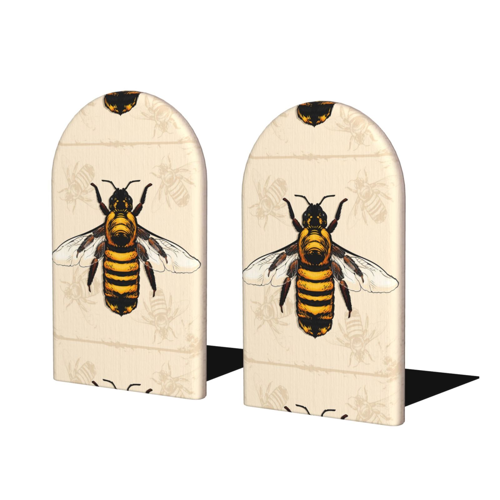Lukts Honey Bee Print Wood Bookends,Non-Skid Bookend for Shelves,Heavy ...