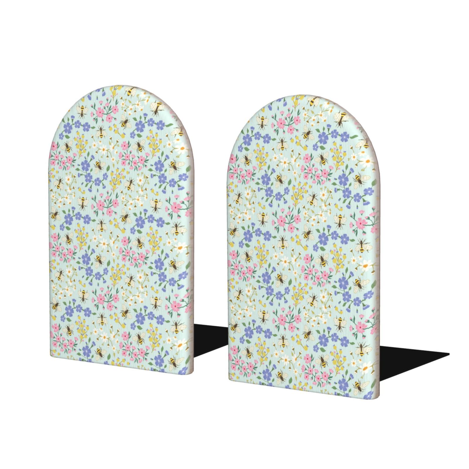 Lukts Honey Bees And Flowers Print Wood Bookends,Non-Skid Bookend for ...