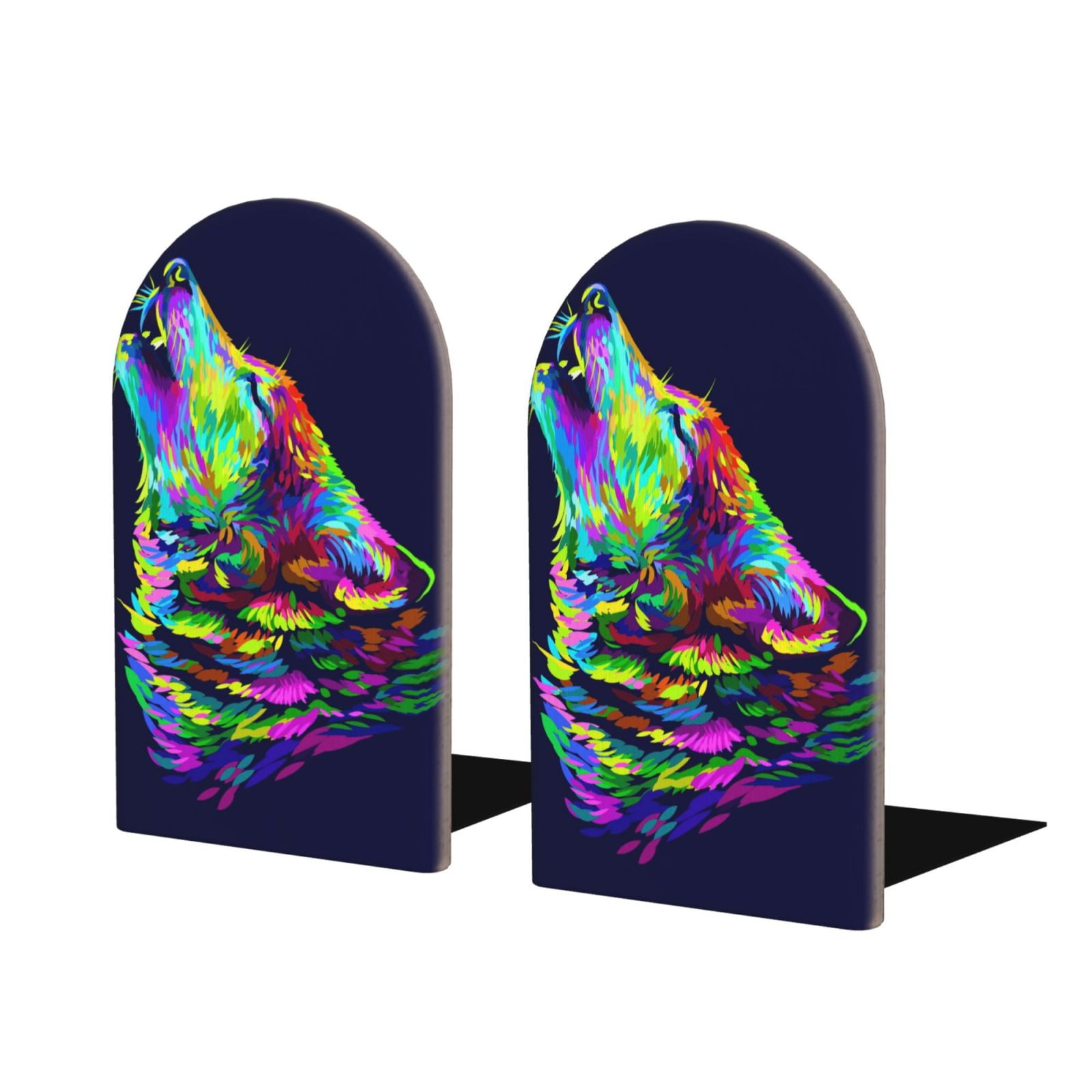 Lukts Howling Wolf Print Wood Bookends,Non-Skid Bookend for Shelves ...