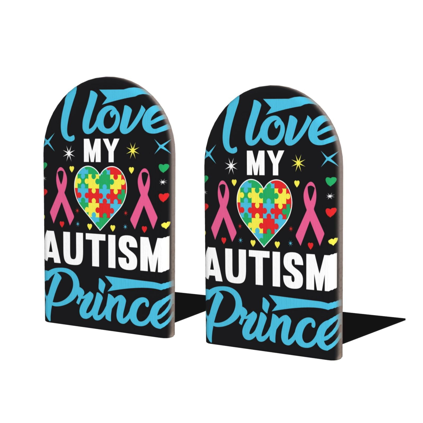 Lukts I Love My Autism Print Wood Bookends,Non-Skid Bookend for Shelves ...