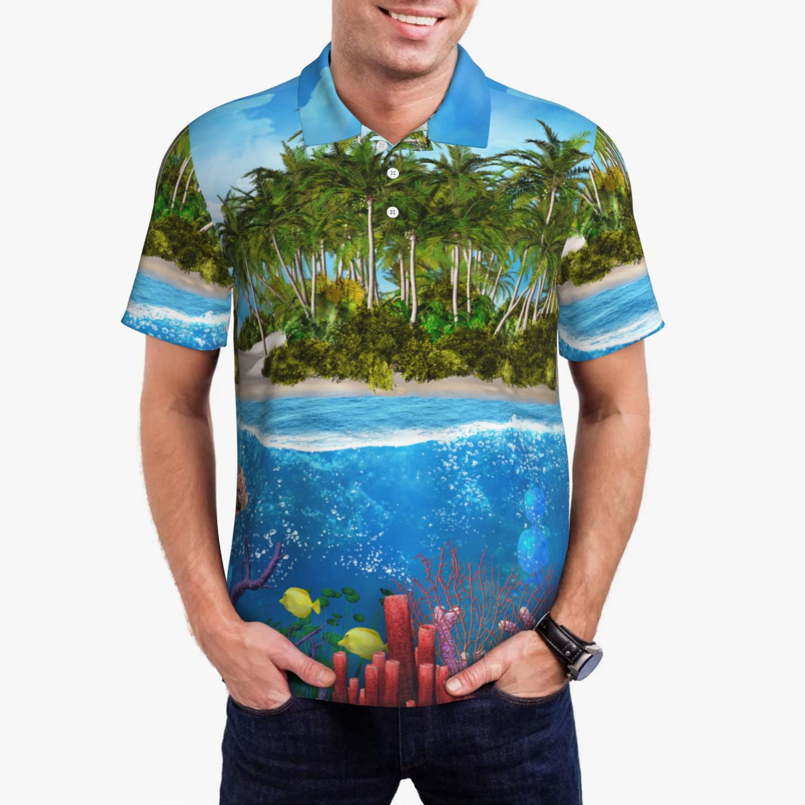 Lukts Island And Coral Reef for Men's POLO Shirts, Button-down Tops ...