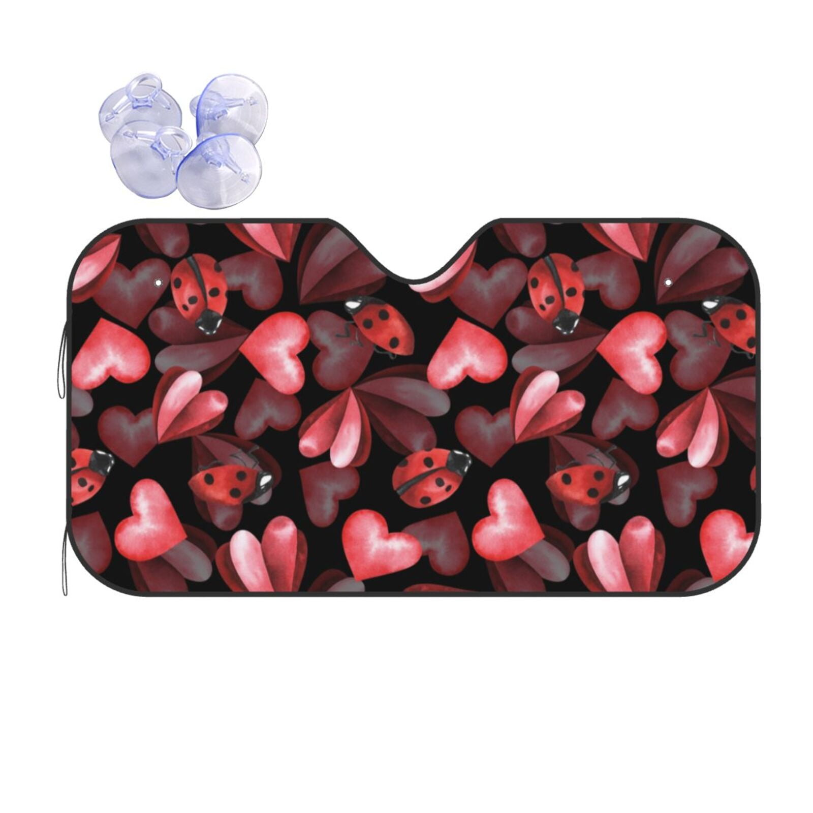Lukts Ladybugs And Red Hearts Car Windshield Sun Shade With Storage ...