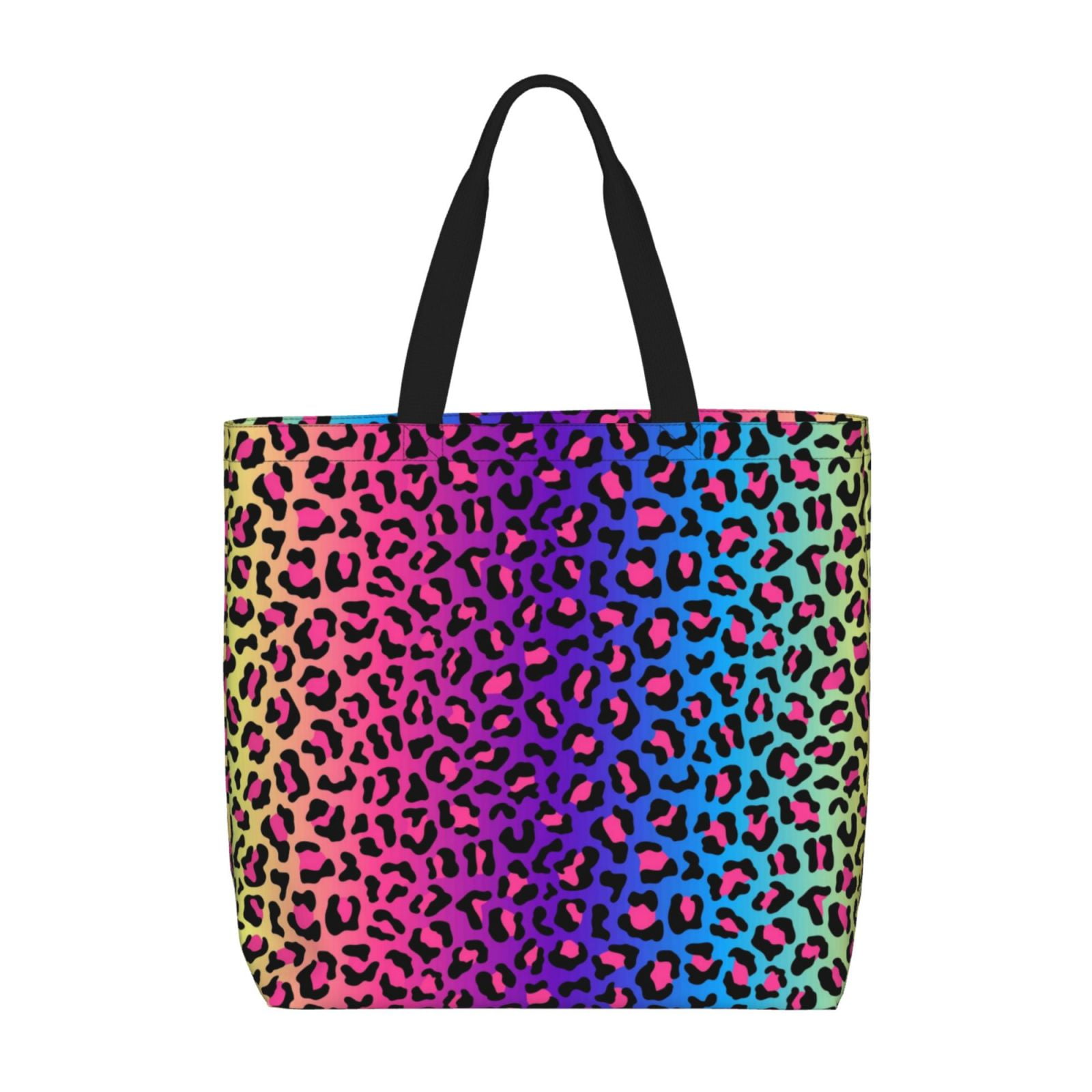 Lukts Leopard Neon Rainbow Tote Bag for Women with Zipper Pockets ...