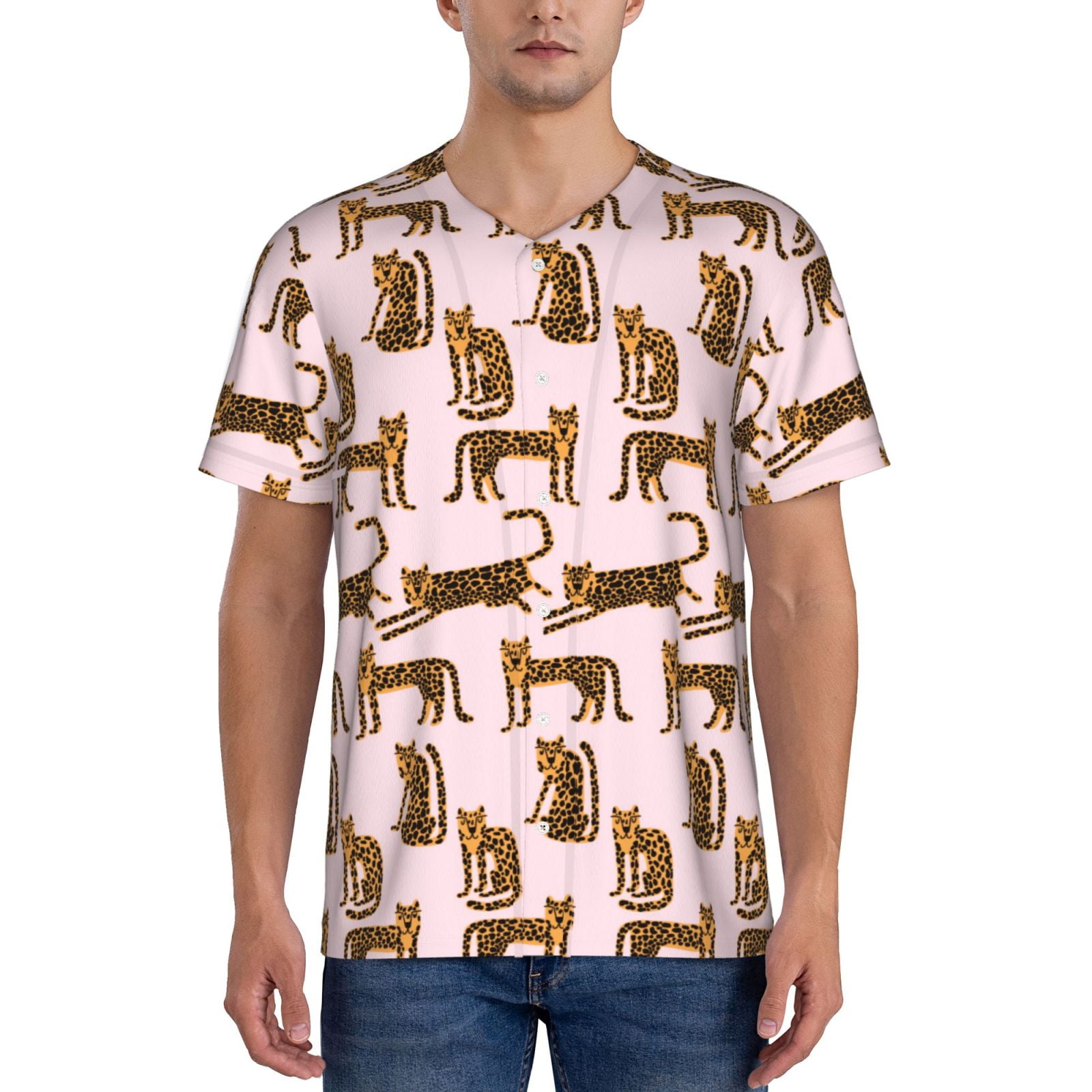 Lukts Leopard Print for Men's Baseball T-shirt, Moisture Wicking Button ...