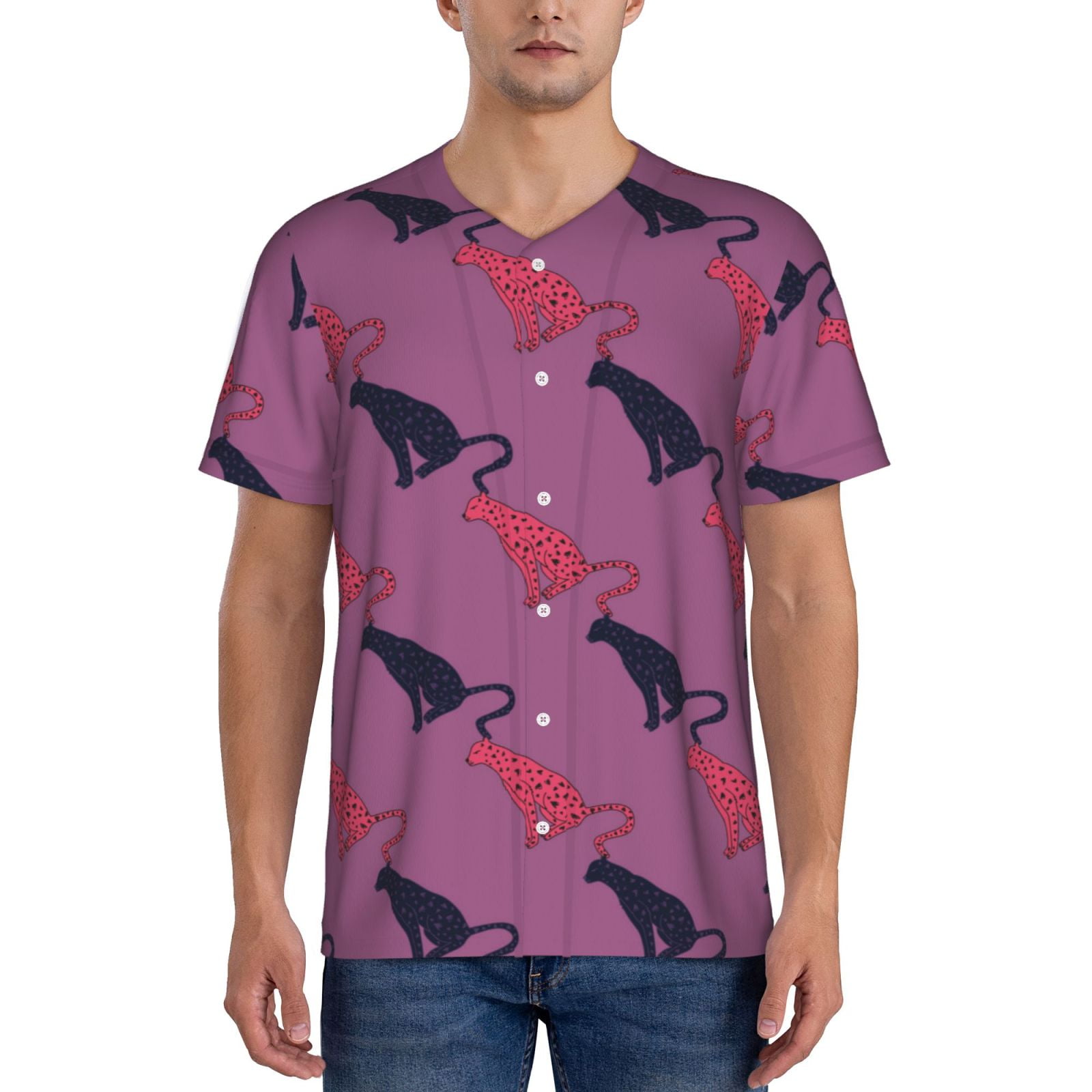 Lukts Leopard Print for Men's Baseball T-shirt, Moisture Wicking Button ...