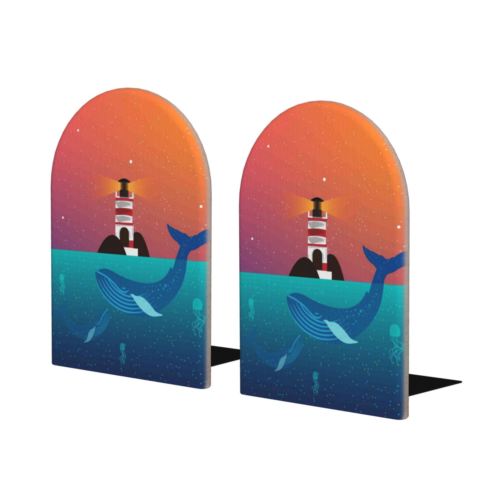 Lukts Lighthouse and Whale for Wooden Bookends, Heavy Duty Metal ...