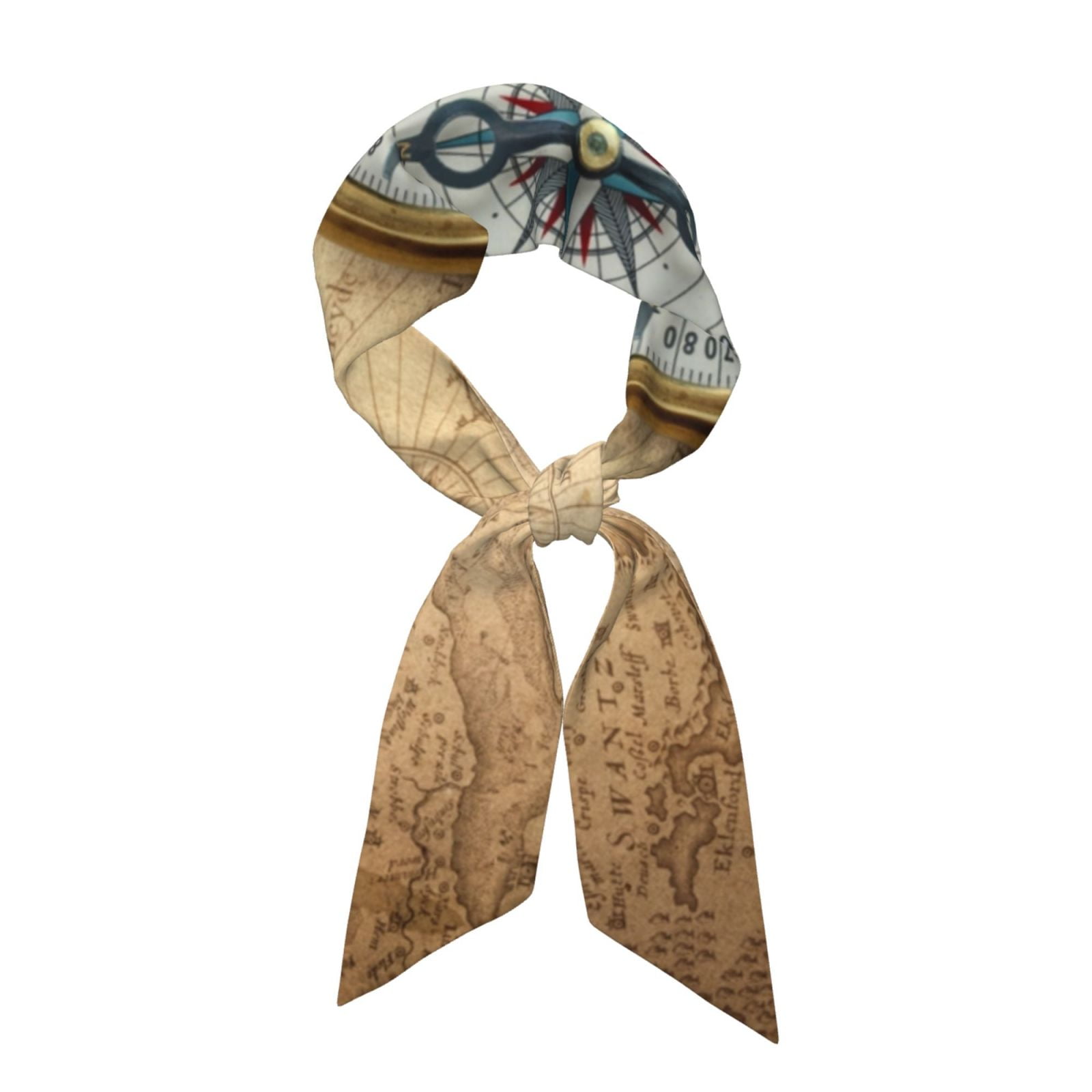 Lukts Magnetic Old Compass On World Map Pattern Scarf Ribbon Neck Scarf ...
