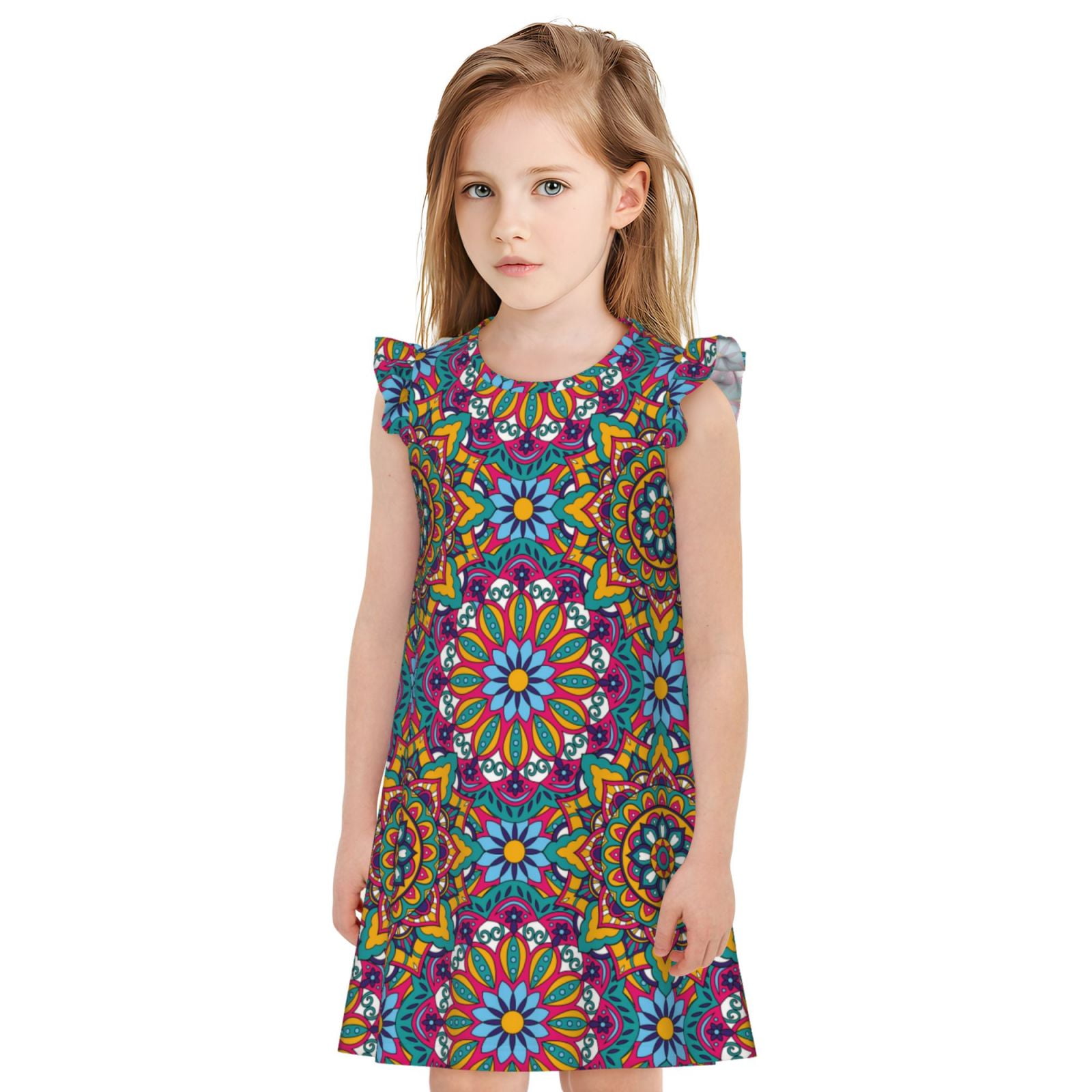 Lukts Mandala print Nightgowns for Girls，Elegant Princess-Themed Pajama ...