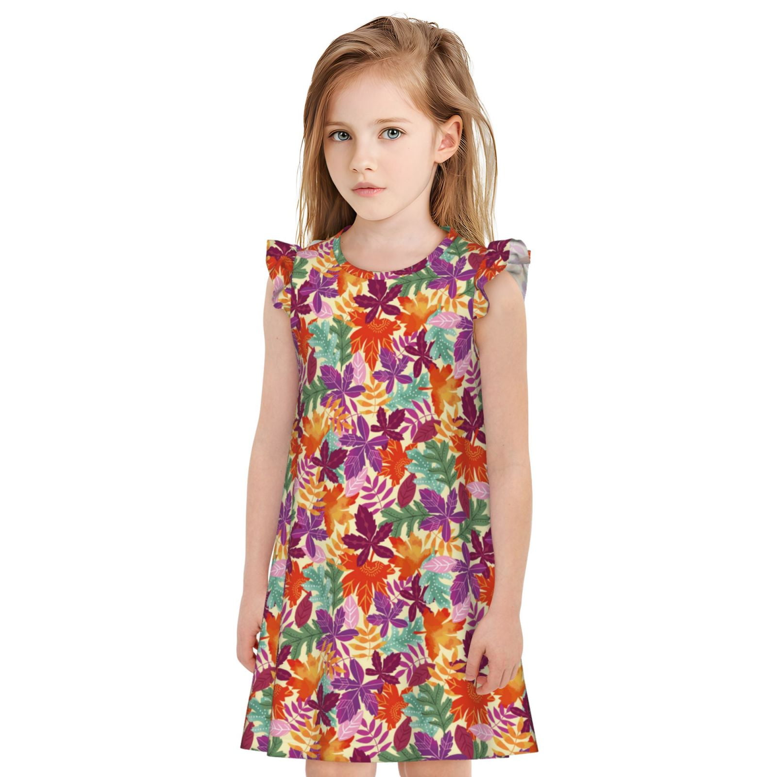 Lukts Maple Leaves Print Girls Nightgowns Cute Princess Sleepwear ...