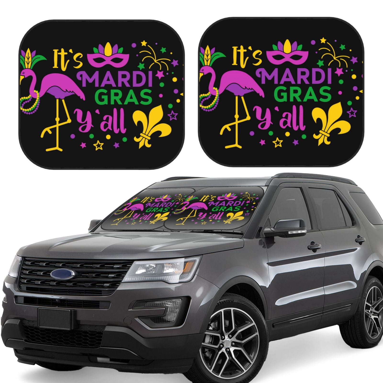 Lukts Mardi Gras With Flamingo Print 2 Piece Car Sun Shade Windshield ...