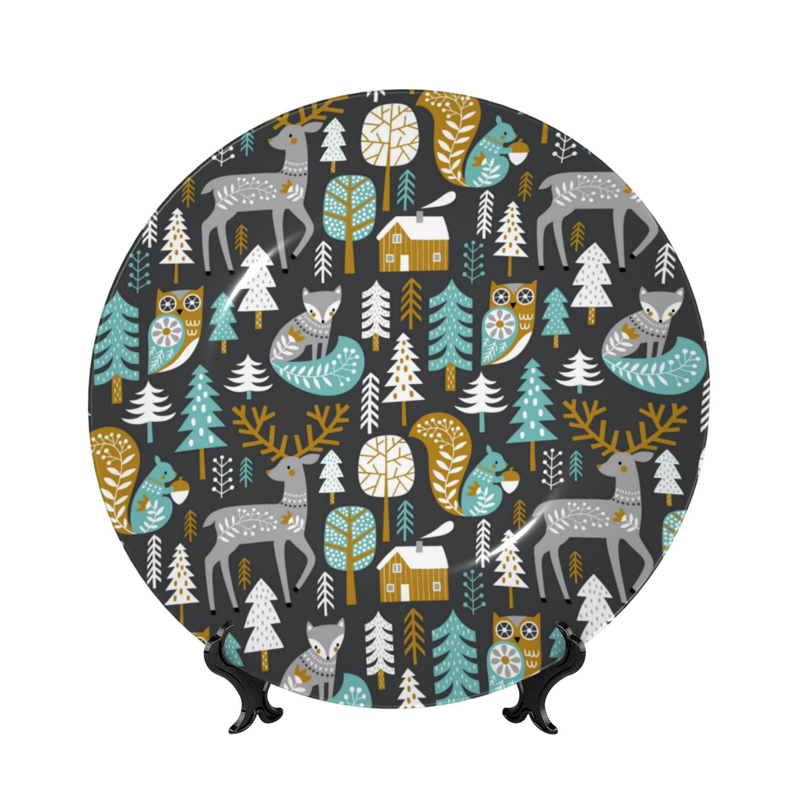 Lukts Moose Squirrel owls tree for Bone China Decorative Plates ...