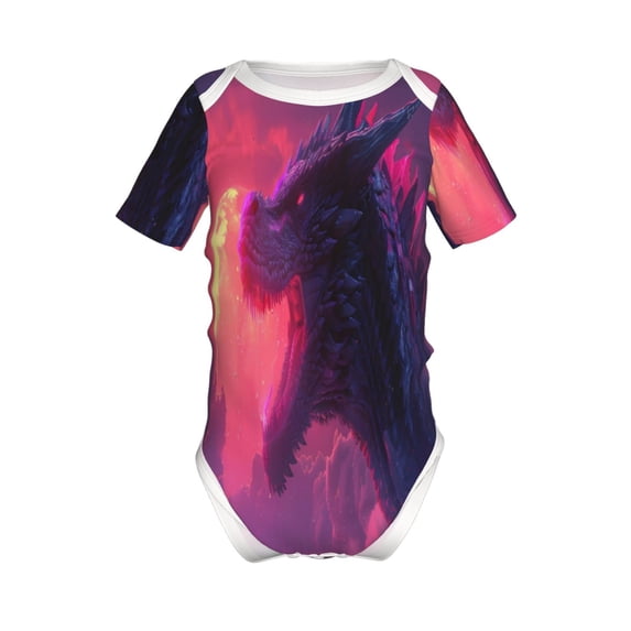 Lukts Mystical Dragon Under Moon Print Baby Short Sleeve Romper, Onesie ...