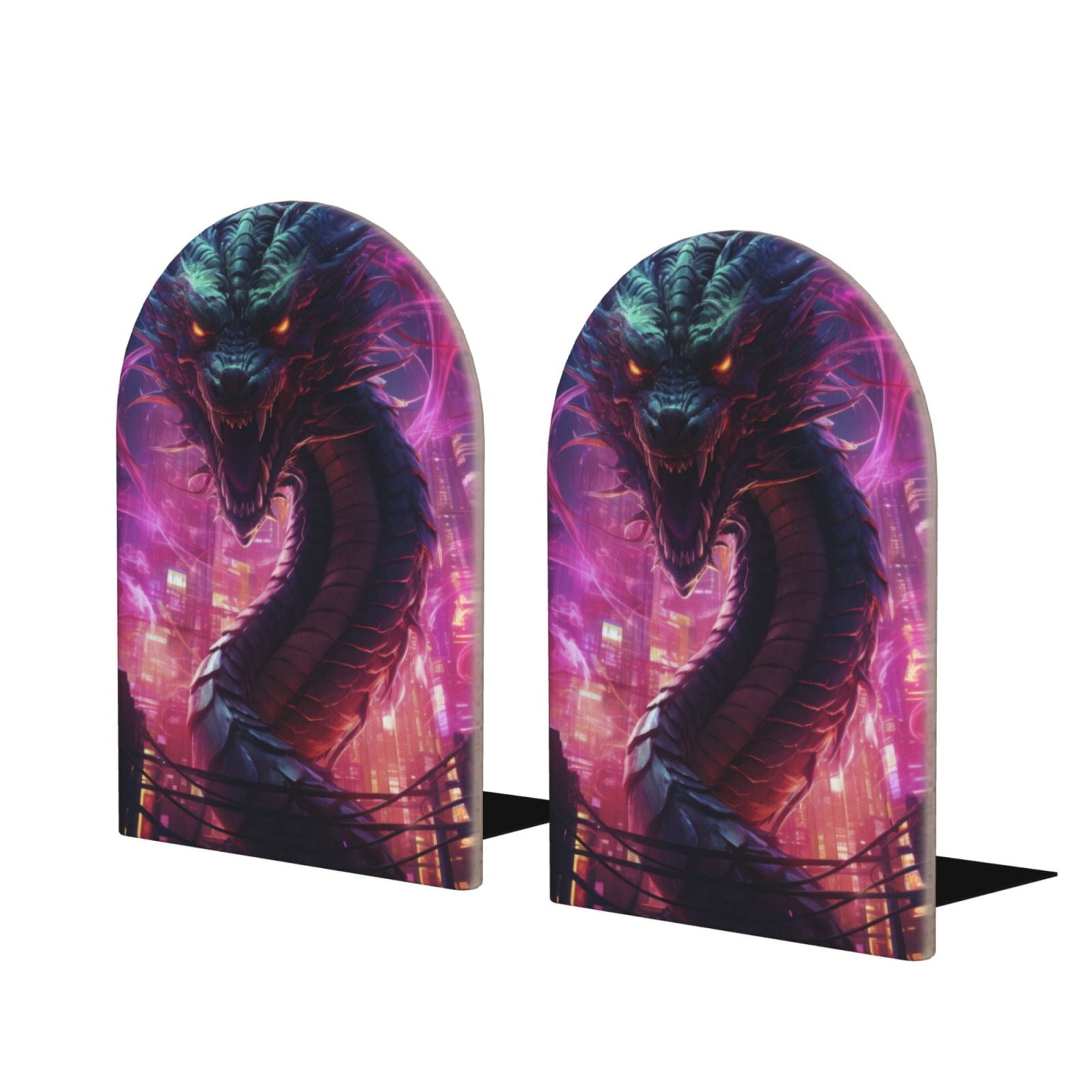 Lukts Neon Futuristic Dragon for Wooden Bookends, Heavy Duty Metal ...