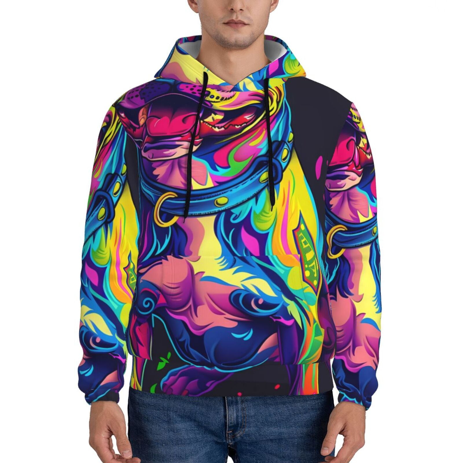 Lukts Neon Pop Art Pitbull Pattern Pullover Hoodie Men's Athletic ...